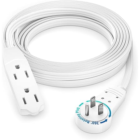 Maximm Cable 15 Ft 360° Rotating Flat Plug Extension Cord/Wire, 16 AWG ...