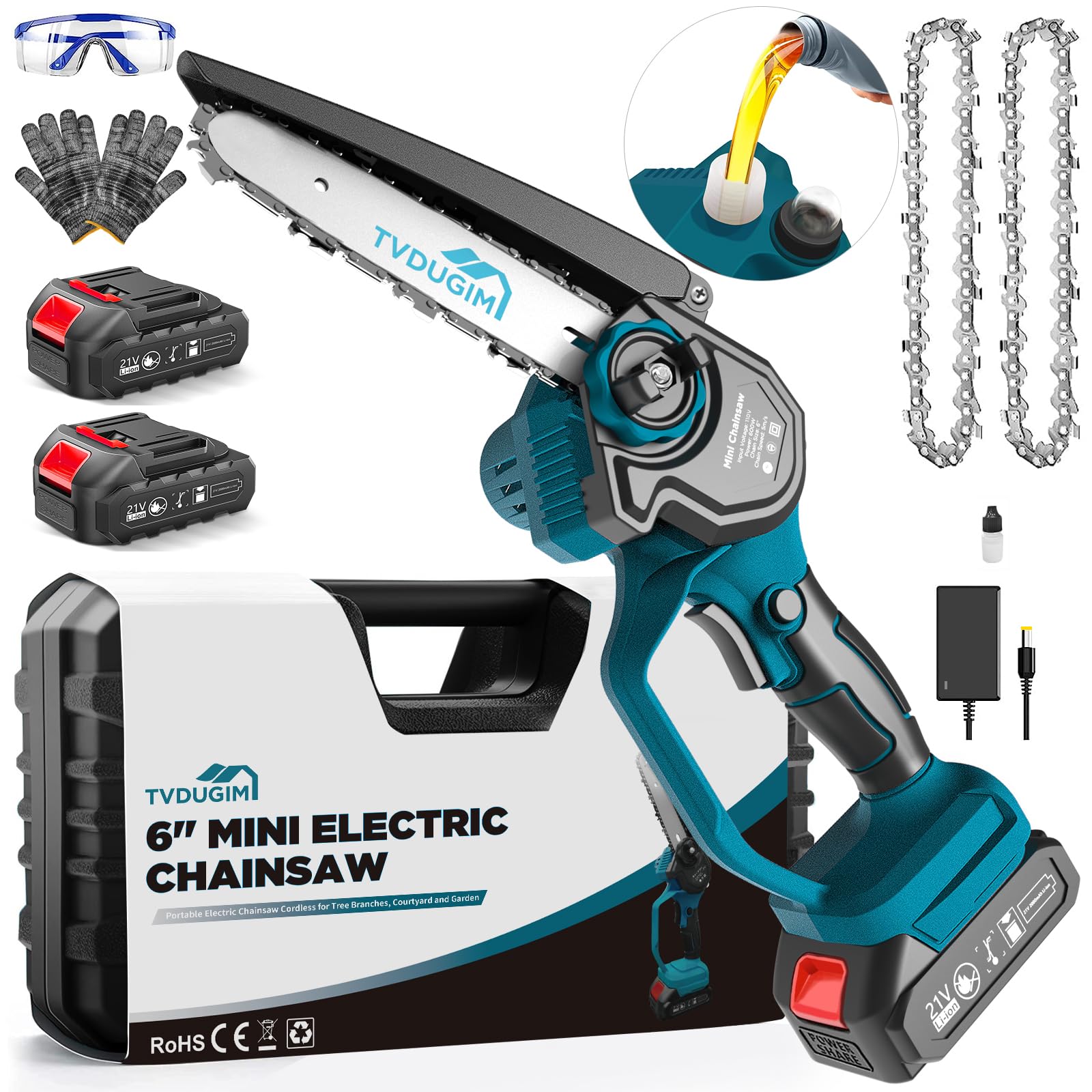 Mini Chainsaw Cordless, 6 Inch Portable Electric Chainsaw With ...