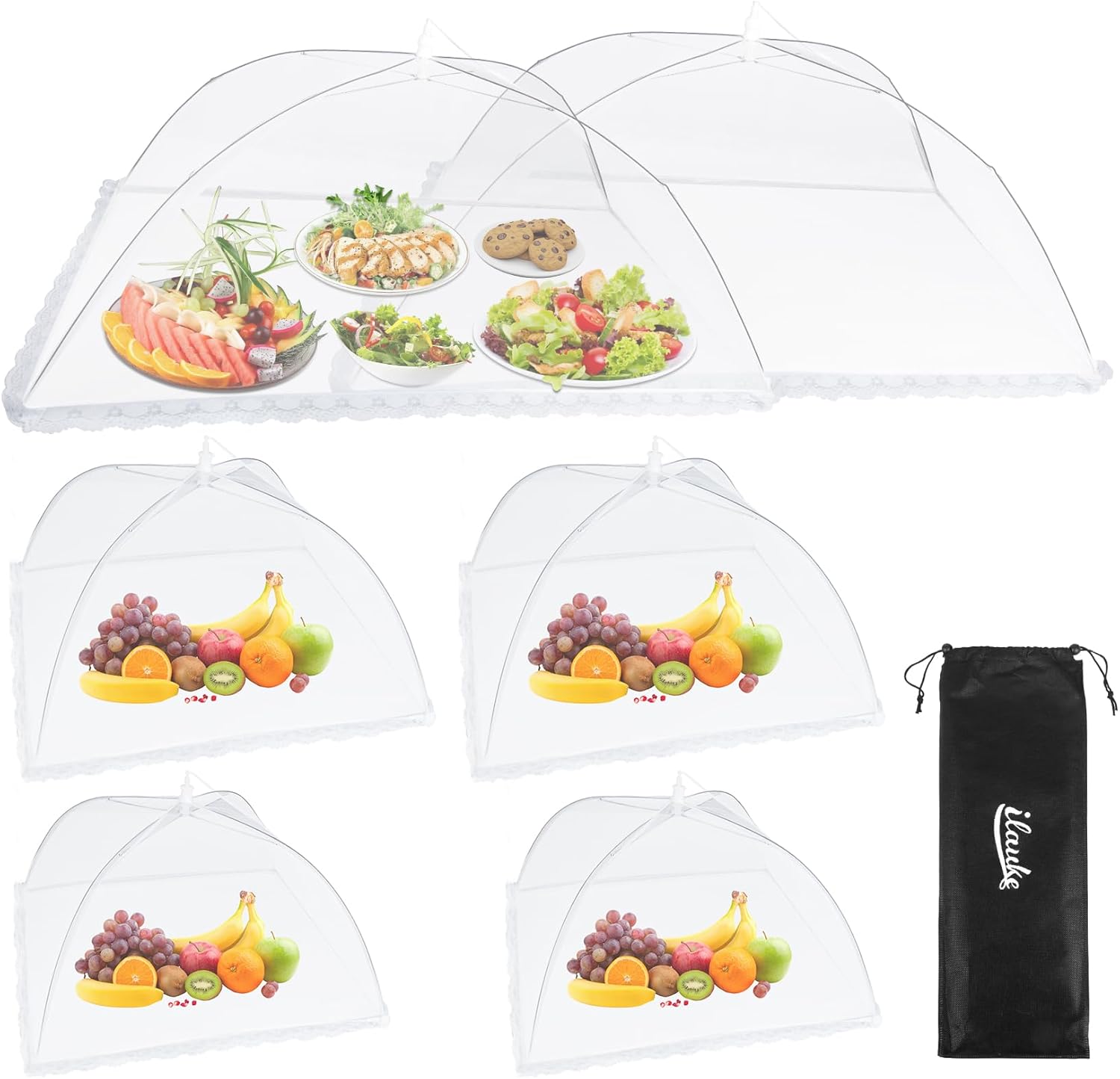 ilauke 6 Pack Food Covers Mesh Pop Up, 3 Size Food Net Covers(2 Extra ...