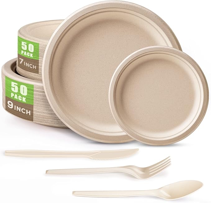 Amazon.com: Gezond Compostable Paper Plates Set 250pcs, Disposable ...