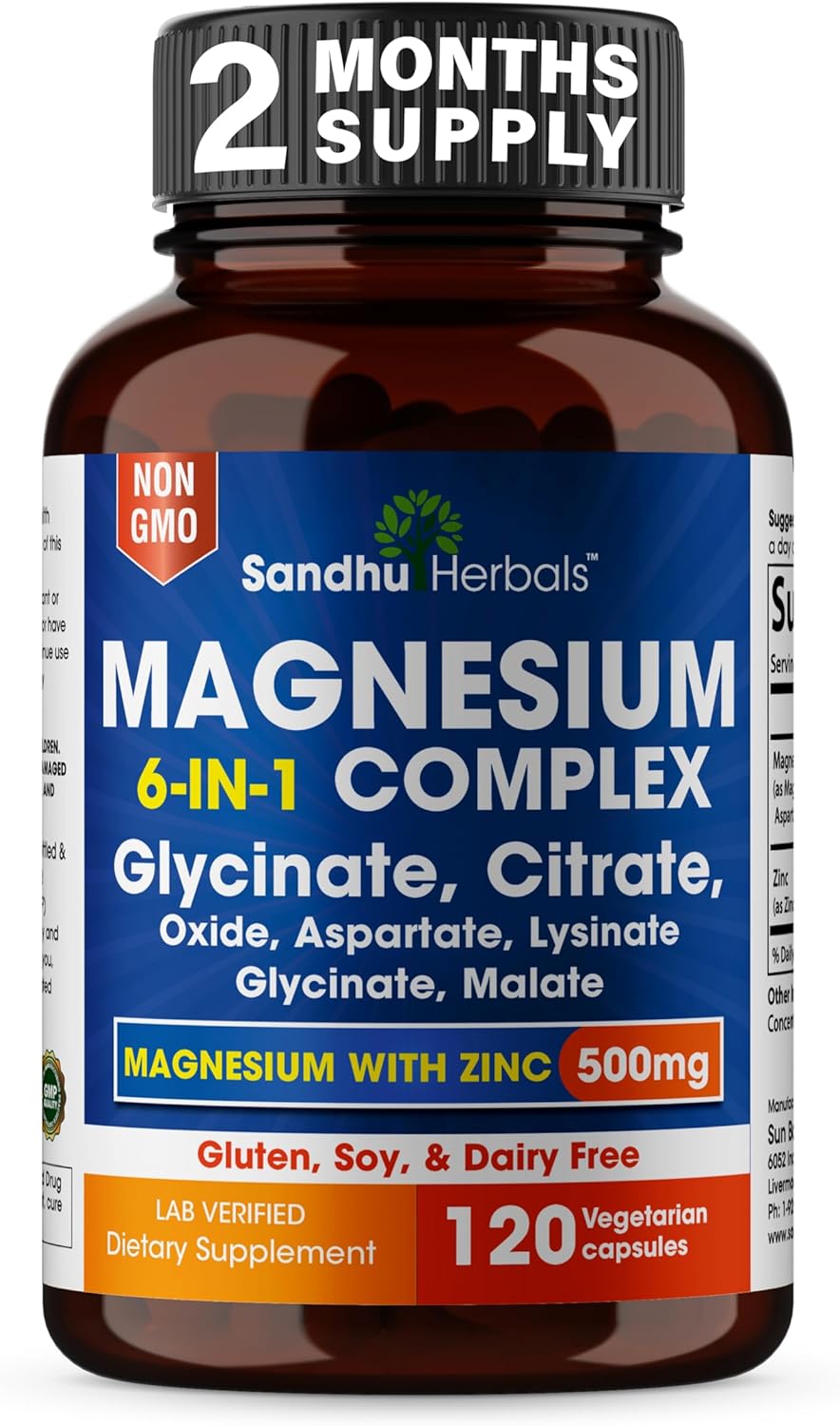 Amazon.com: Sandhu Herbals Magnesium 6-in-1 Complex 500mg with ...