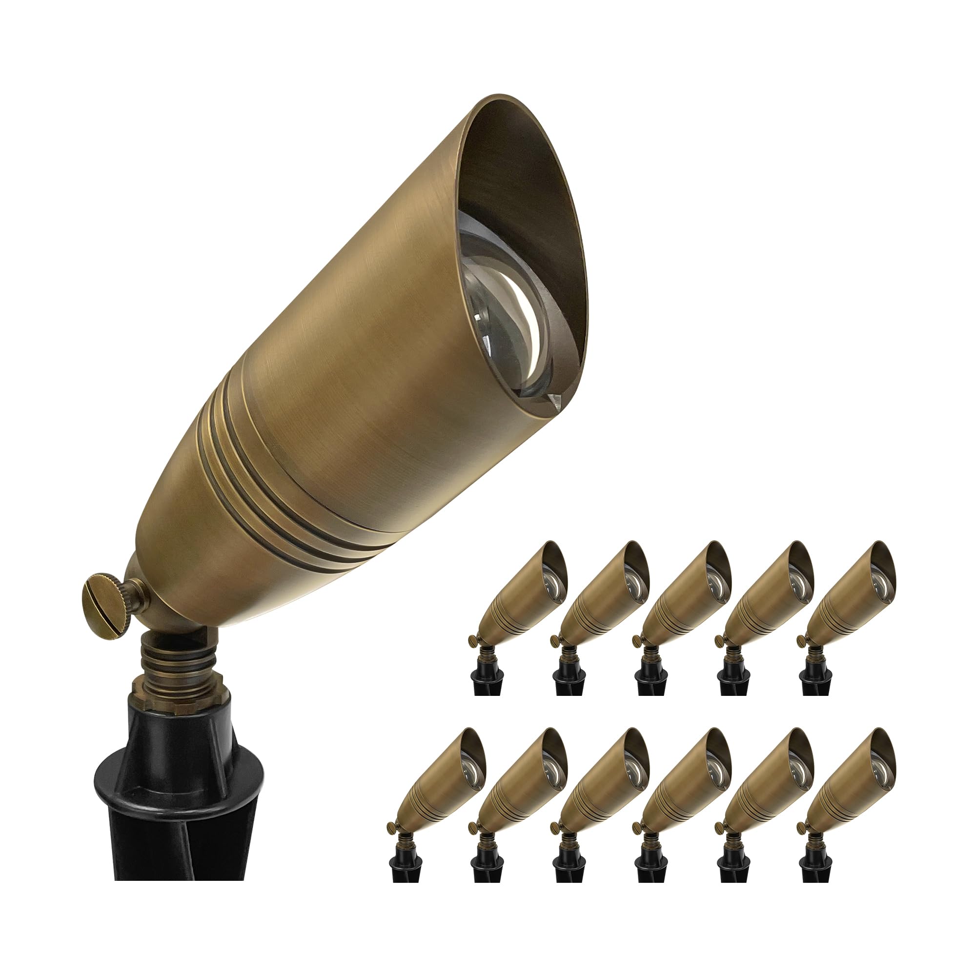 GKOLED 12-Pack Solid Brass Landscape Spotlight, 12V AC/DC Low Voltage ...