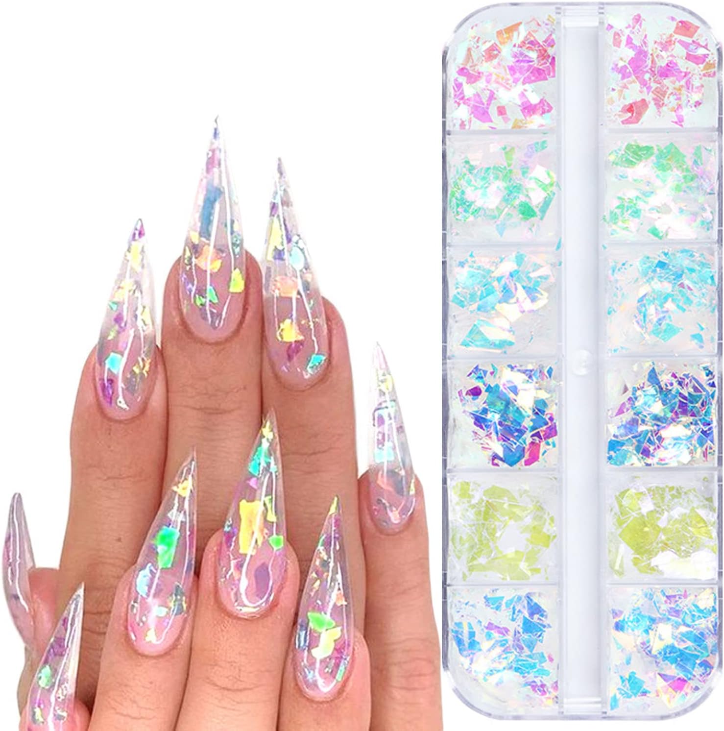 Amazon.com: Holographic Iridescent Nail Art Nail Glitter KALEFUL Powder ...