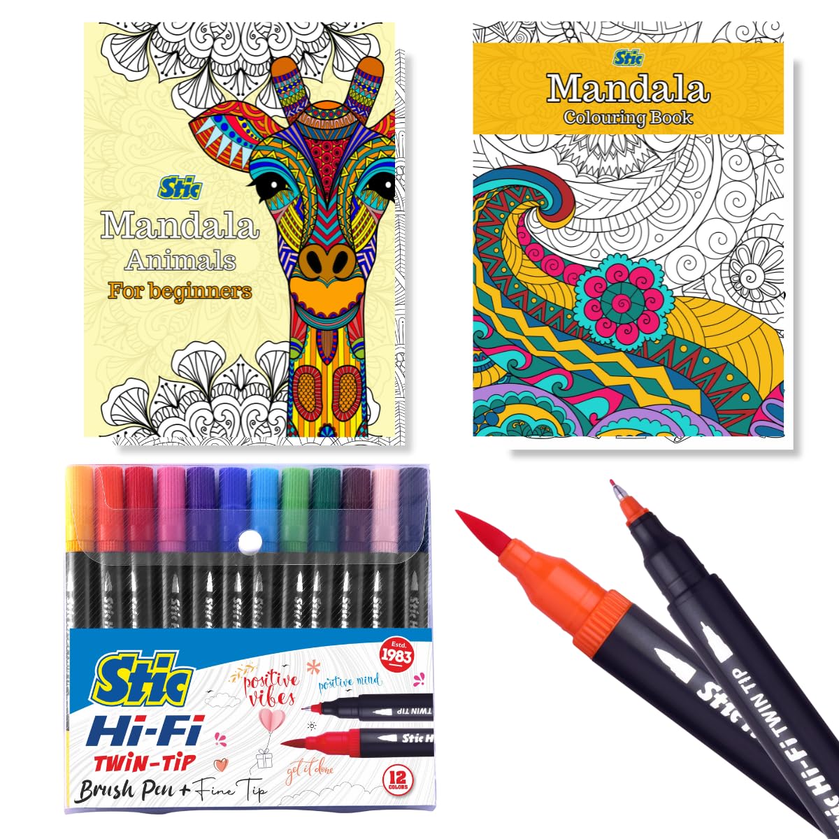 Stic 12 Brush Dual Mandala Book Kit Tip Porous Pen Fineliner Art ...