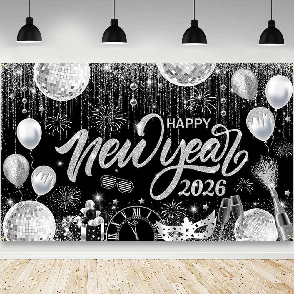 Amazon.com : AIBIIN New Year Eve Backdrop 2026 Happy New Year Banner ...
