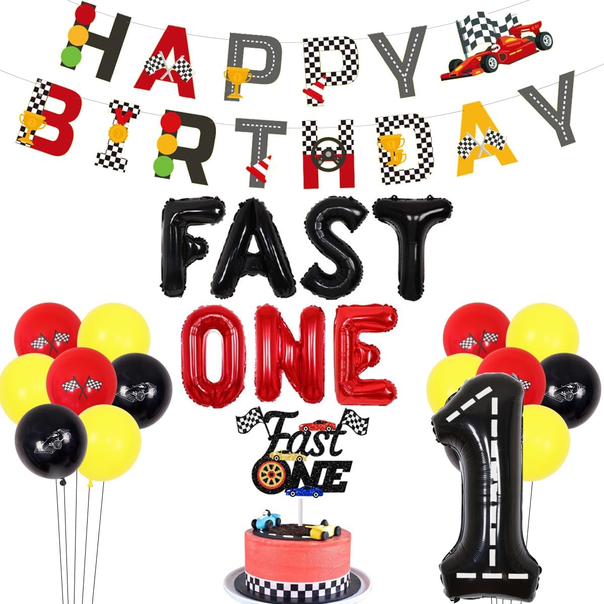 Amazon.com: Fast One Race Car 1st First Birthday Party Decoration for ...