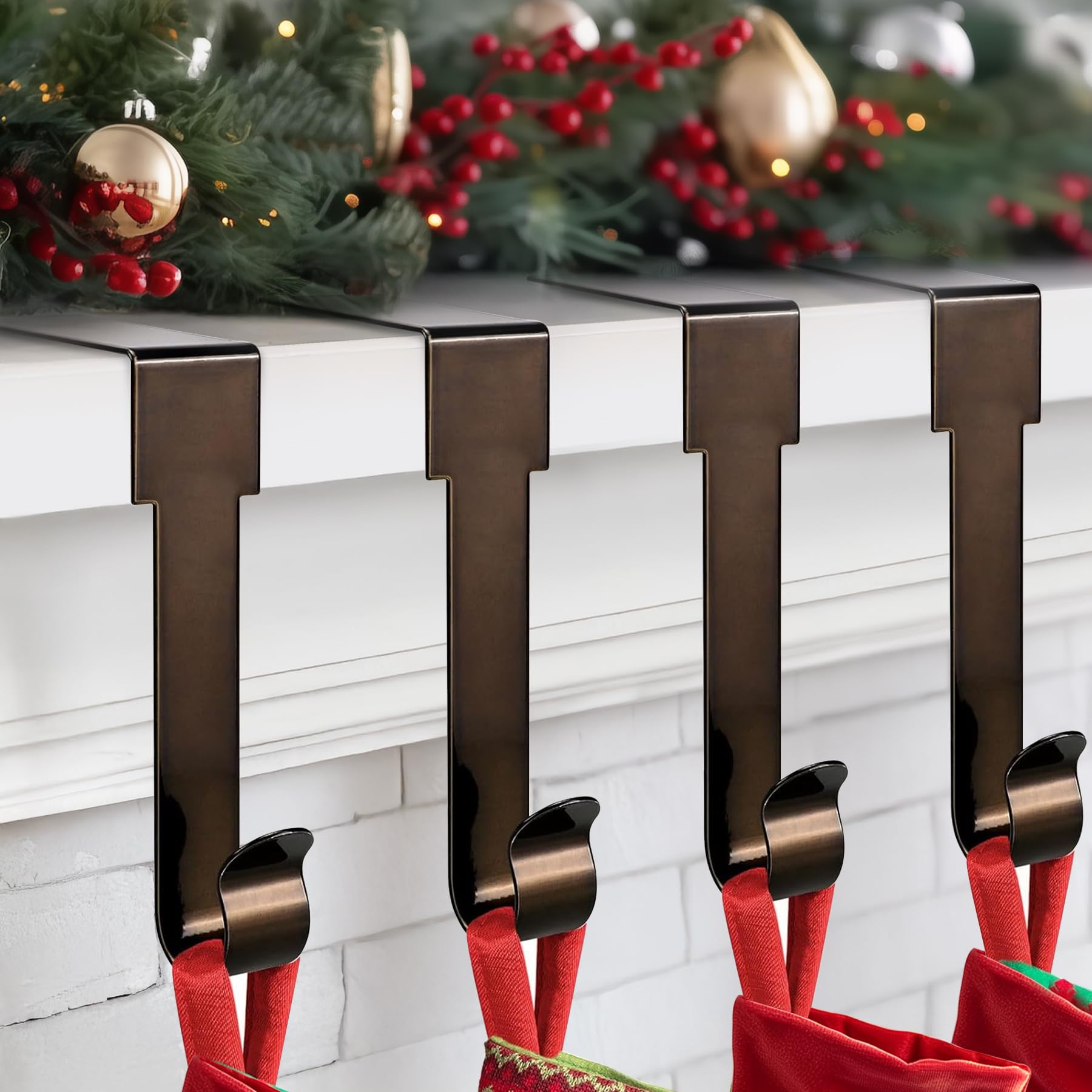 Amazon.com: sogiv Christmas Stockings Holder Hanger,4 Pack Metal Hooks ...