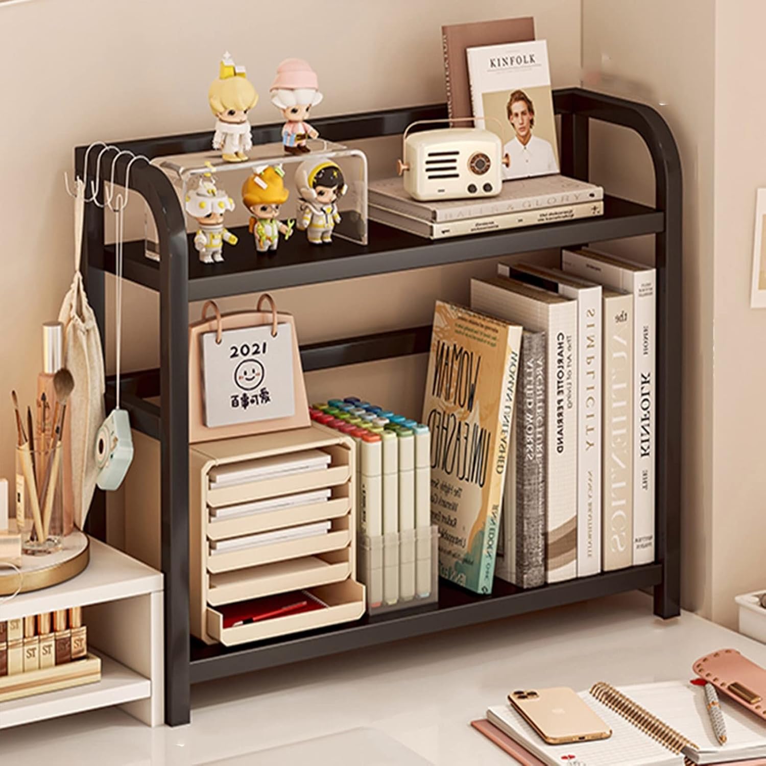 Small Desktop Bookshelf - Wrought Iron Minimalist Desktop Bookcase, 2 ...