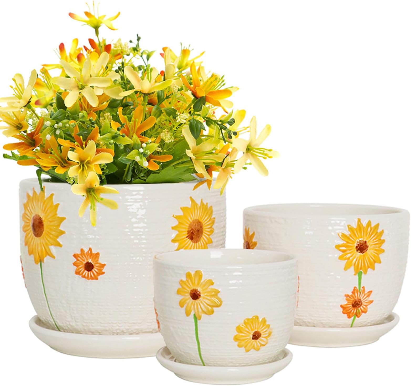 Amazon.com: Tuioyoc Ceramic Plant Pots with Drainage Holes and Saucer ...