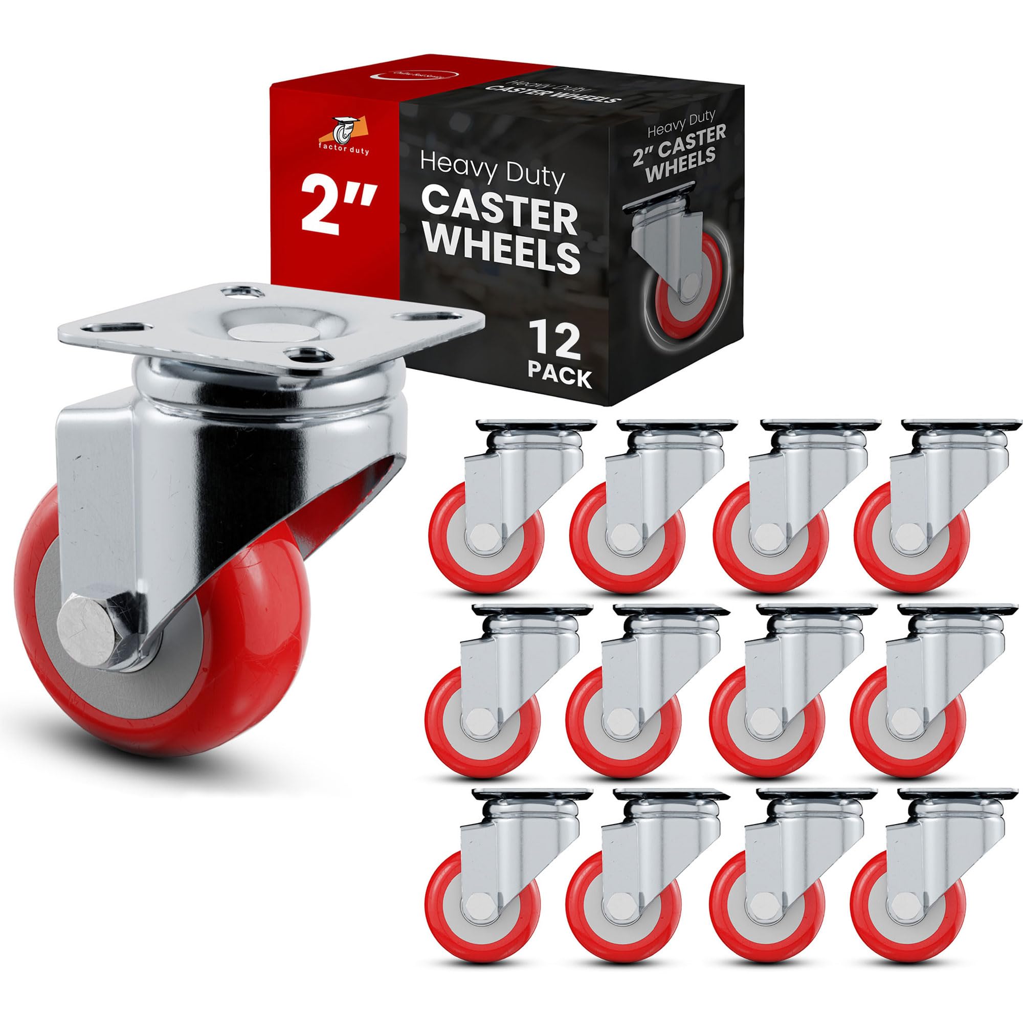 Amazon.com: 12 Pack 2-inch Caster Wheels Swivel Plate Casters On Red ...