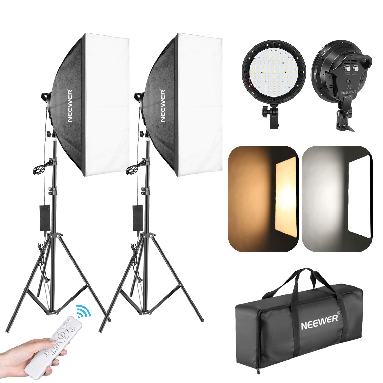 Buy Neewer Photography LED Softbox Lighting Kit: 2-Pack 45W Dimmable ...