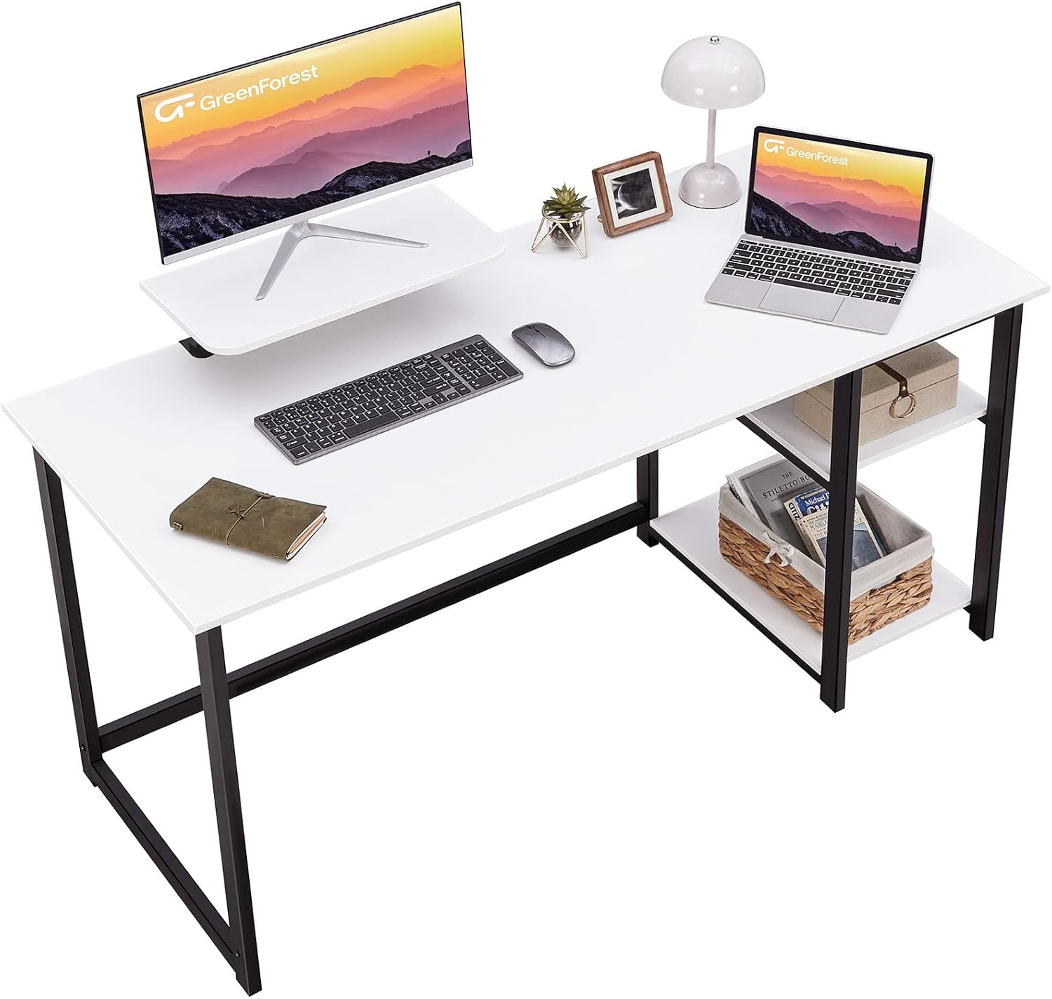 GreenForest Computer Home Office Desk with Monitor Stand and Reversible ...