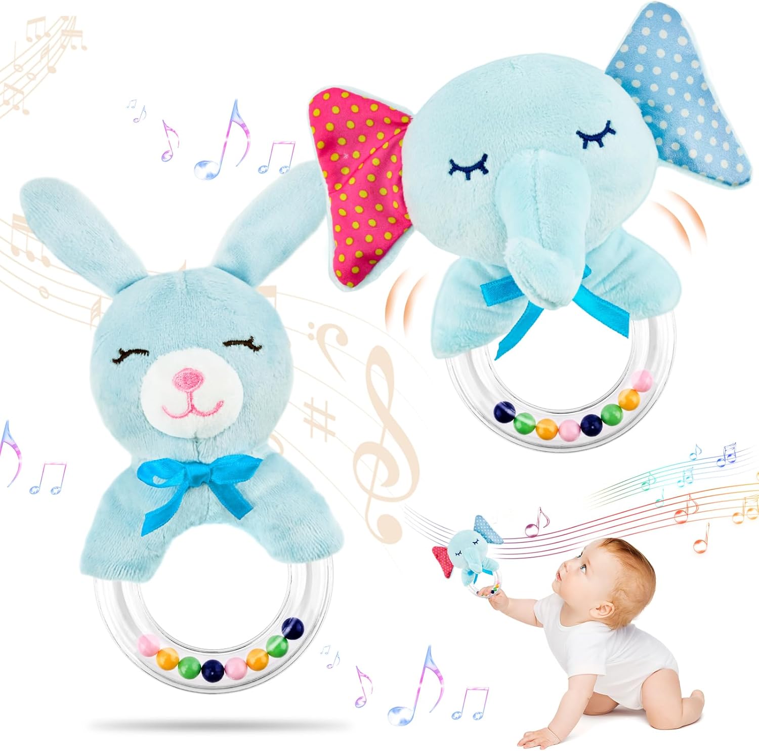 Baby Rattle Toys for 0-12 Months - 2Pcs Newborn Baby Rattle - Teething ...