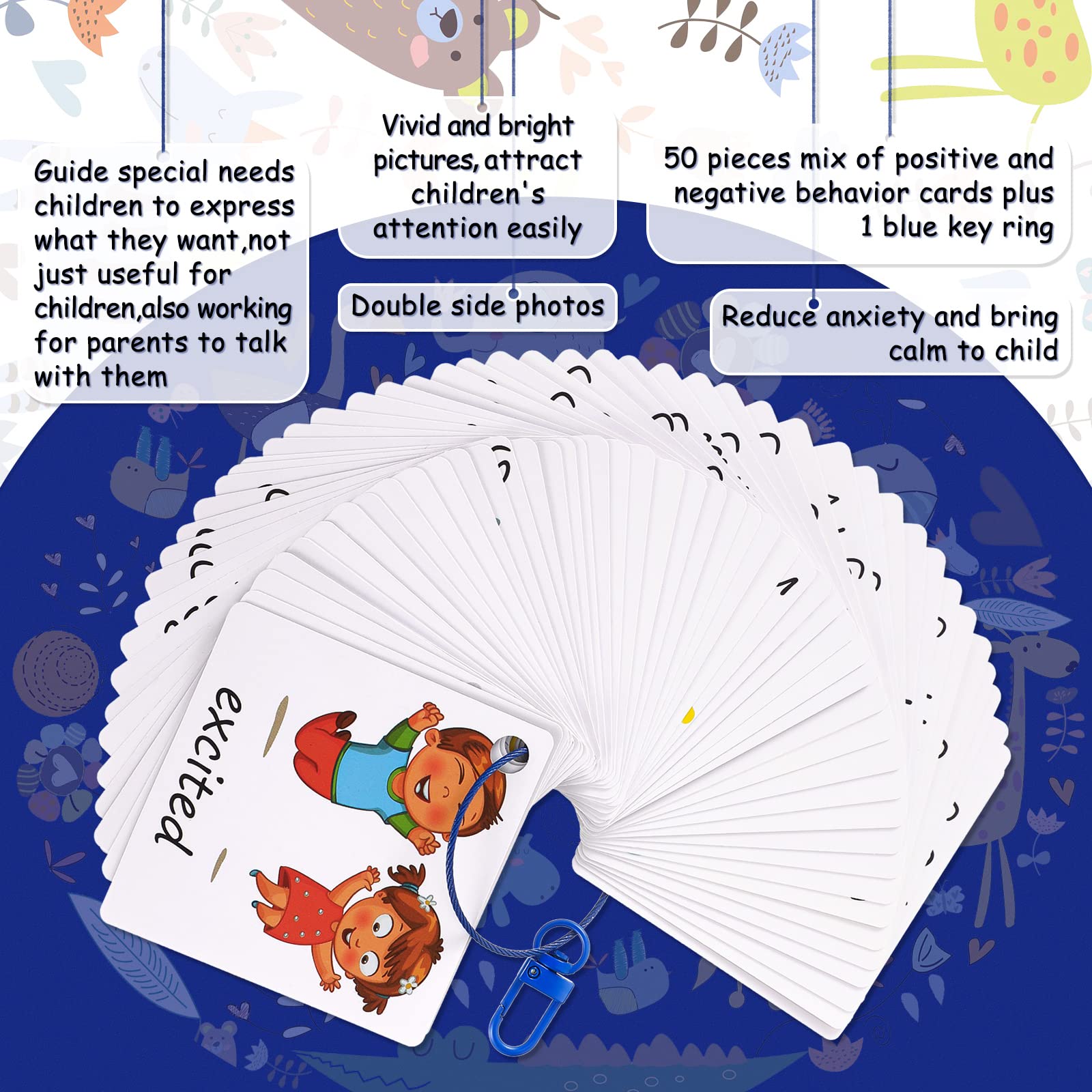 50 Pcs Autism Supplies Communication Cards ASD Visual Behavior Learning ...