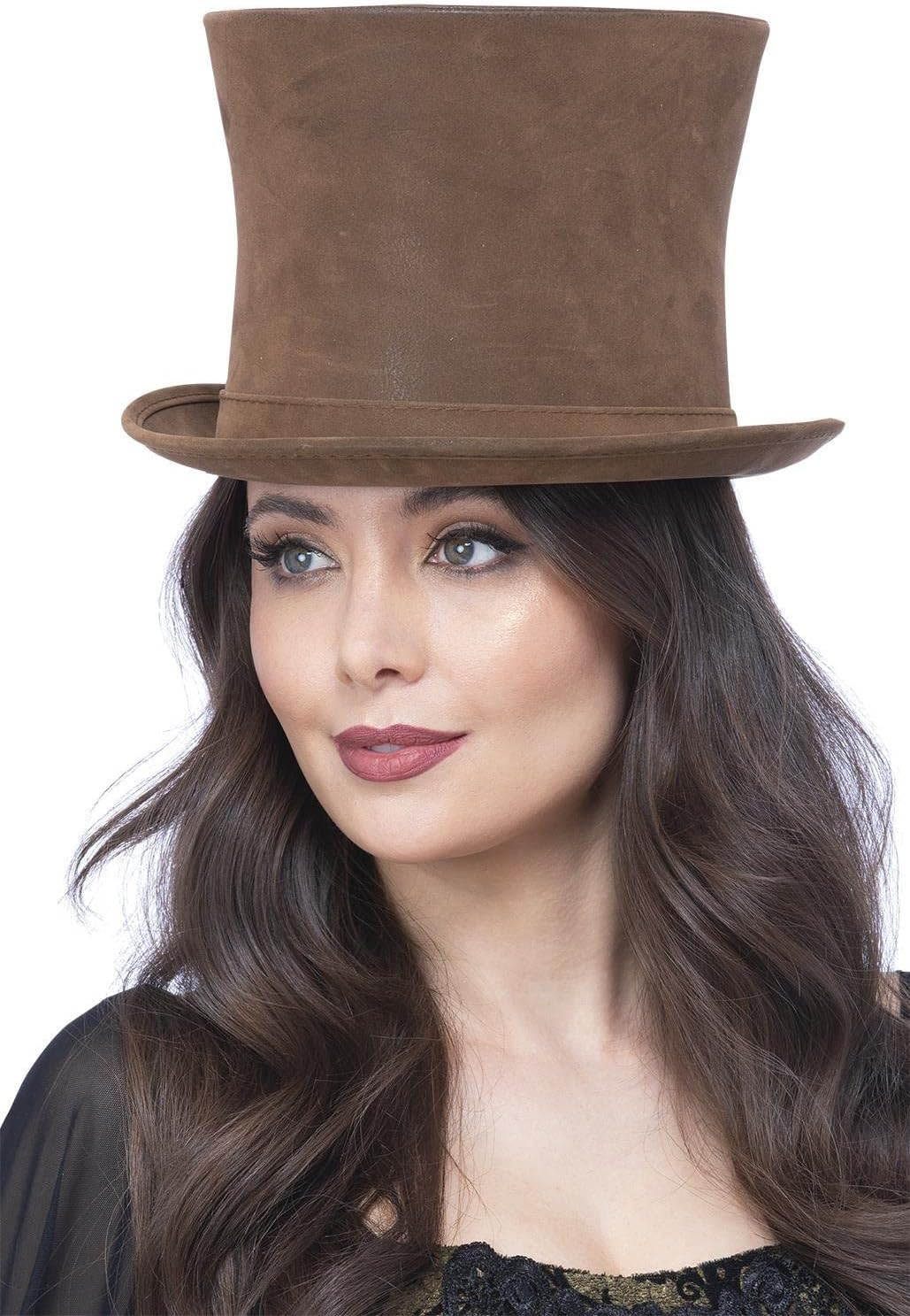 Smiffys 52823, Brown Deluxe Authentic Victorian Top Hat, Unisex Adult ...