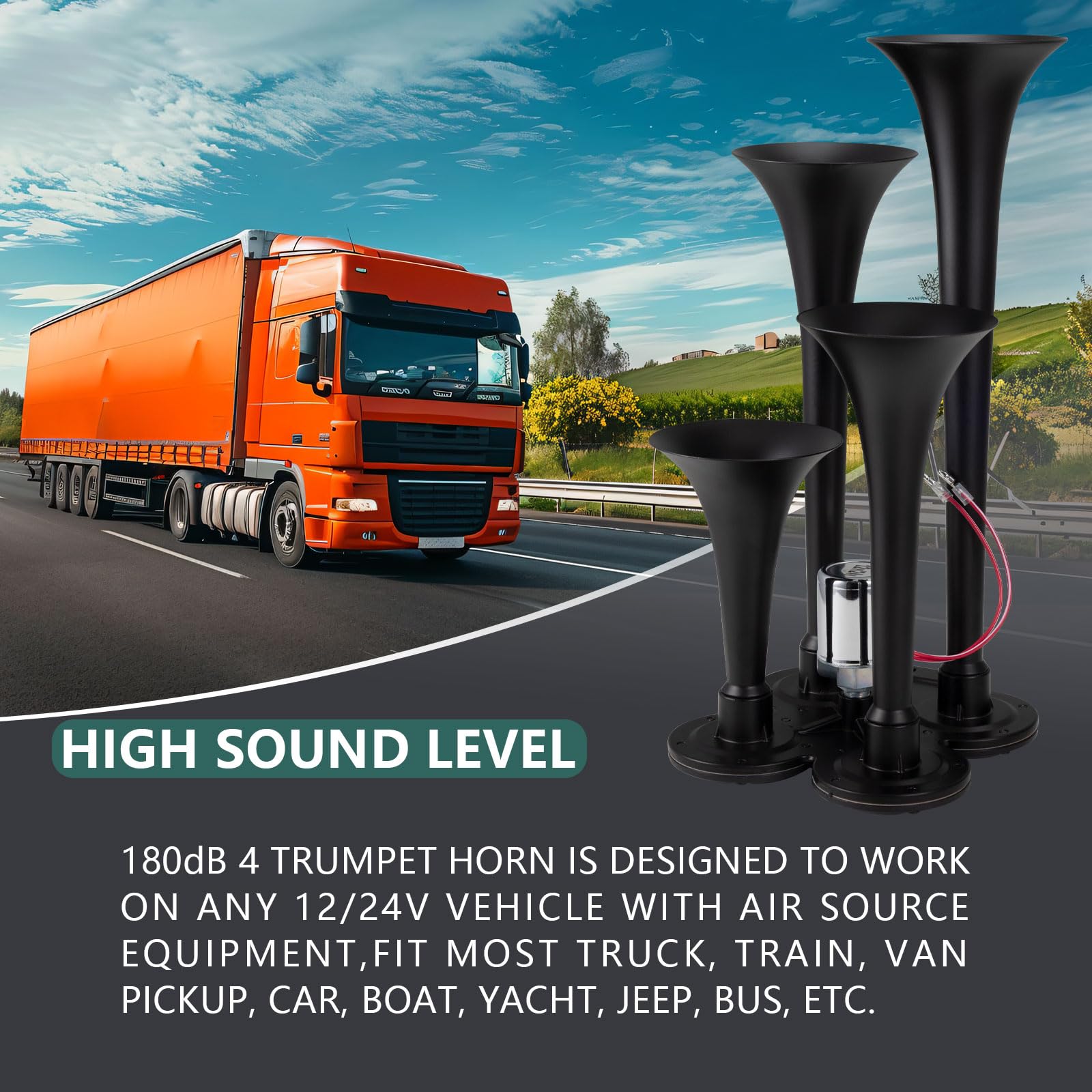 Snapklik.com : BANHAO Truck Air Horn 4 Trumpet Horns Train Horn Kit For ...
