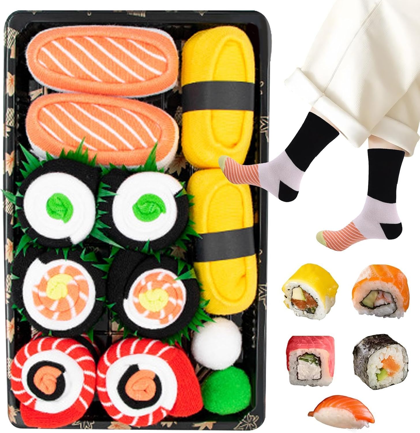 Generic Sushi Box Funny Socks, Tuna Salmon Cucumber Maki Sock Box Funny ...