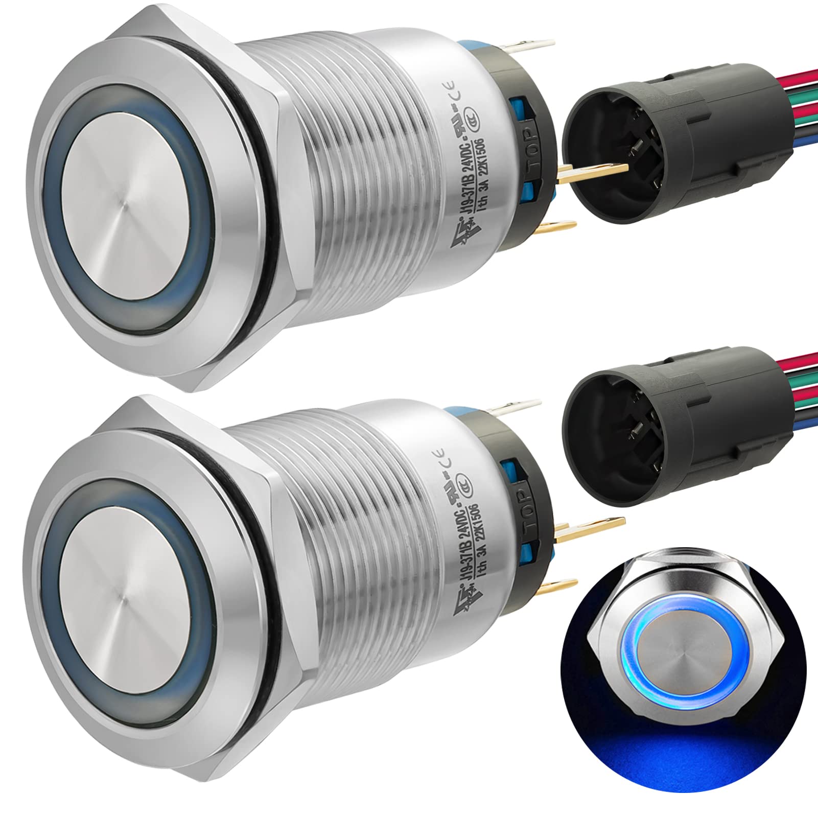 Snapklik.com : 2PCS 19mm Latching Push Button Switch 24V 1NO 1NC SPDT ON/Off Waterproof IP67 ...