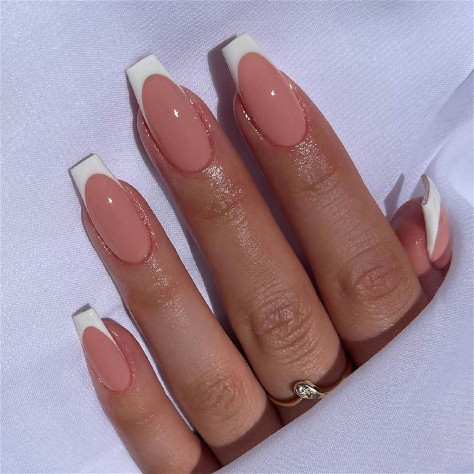 French False Nails Medium Length - 24Pcs White French Tip Press on ...