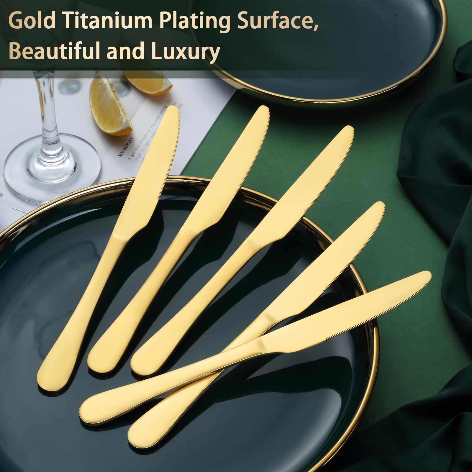 Snapklik.com : Gymdin Gold Dinner Knives Set Of 24, 8.8” Ultra Sharp ...