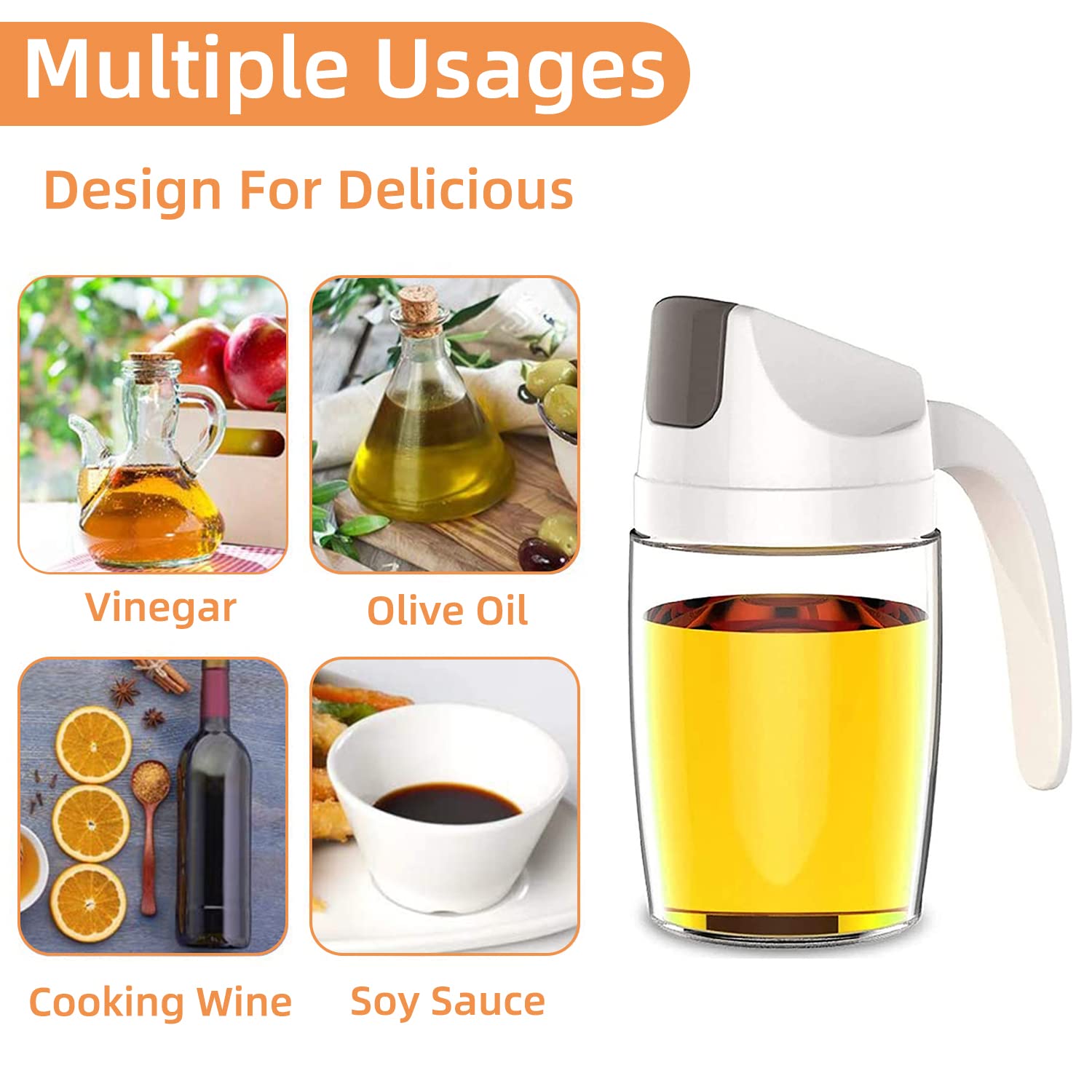 Snapklik.com : Oil Dispenser, Cooking Olive Oil Glass Bottle, 300ML 11OZ White Auto Flip ...