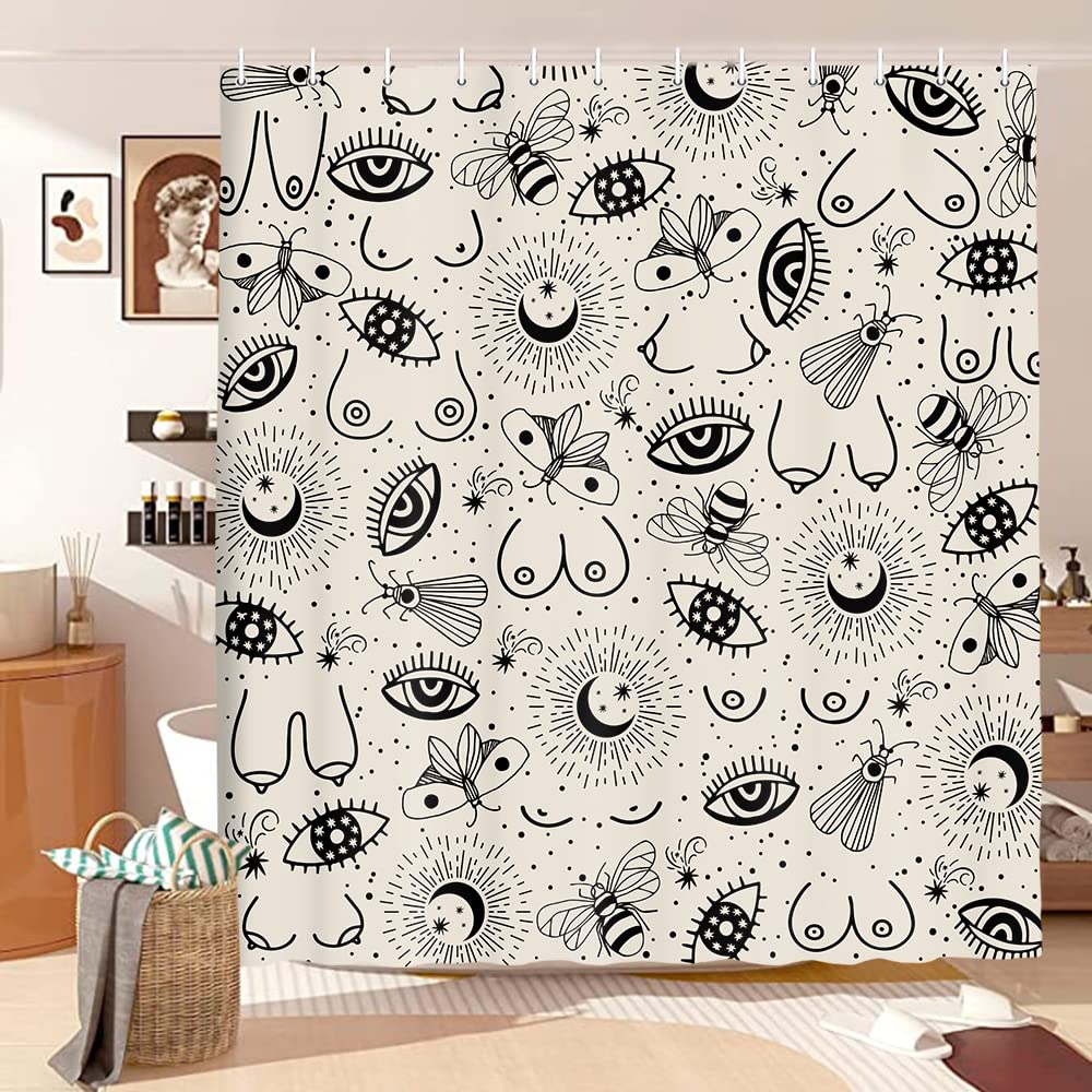 Amazon.com: Funny Boho Boobies Shower Curtain, Mystic Bee Butterfly ...