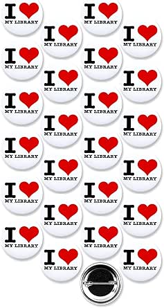 Amazon.com: 25 Pack - I "Heart" Love My Library Pinback Button Badges ...