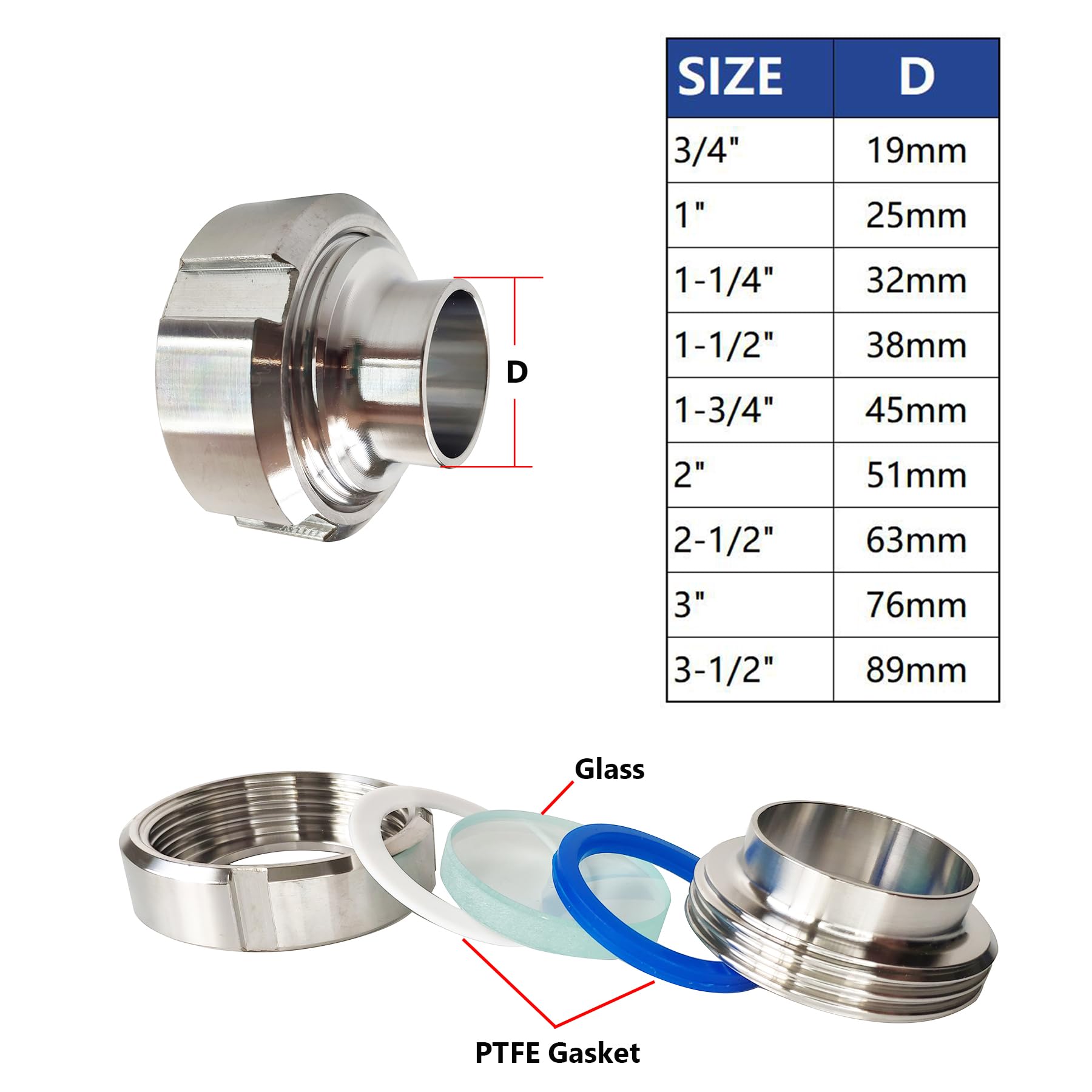 Snapklik.com : 2" Weld Union Sight Glass Sanitary Weld Sight Glass PTFE ...