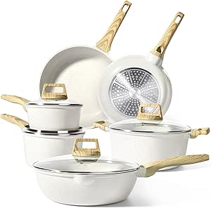 Amazon.com: GiPP Pots and Pans Set Non Stick - 10 Pcs White Granite Kitchen Cookware Sets ...