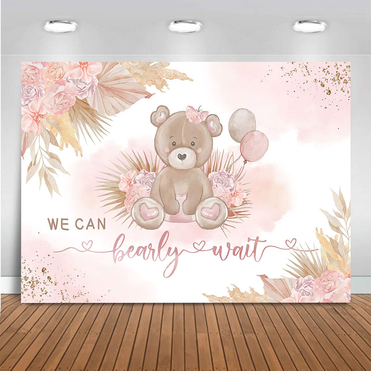 Buy Moca We Can Bearly Wait Backdrop for Girls Boho Chic Pink Flowers ...