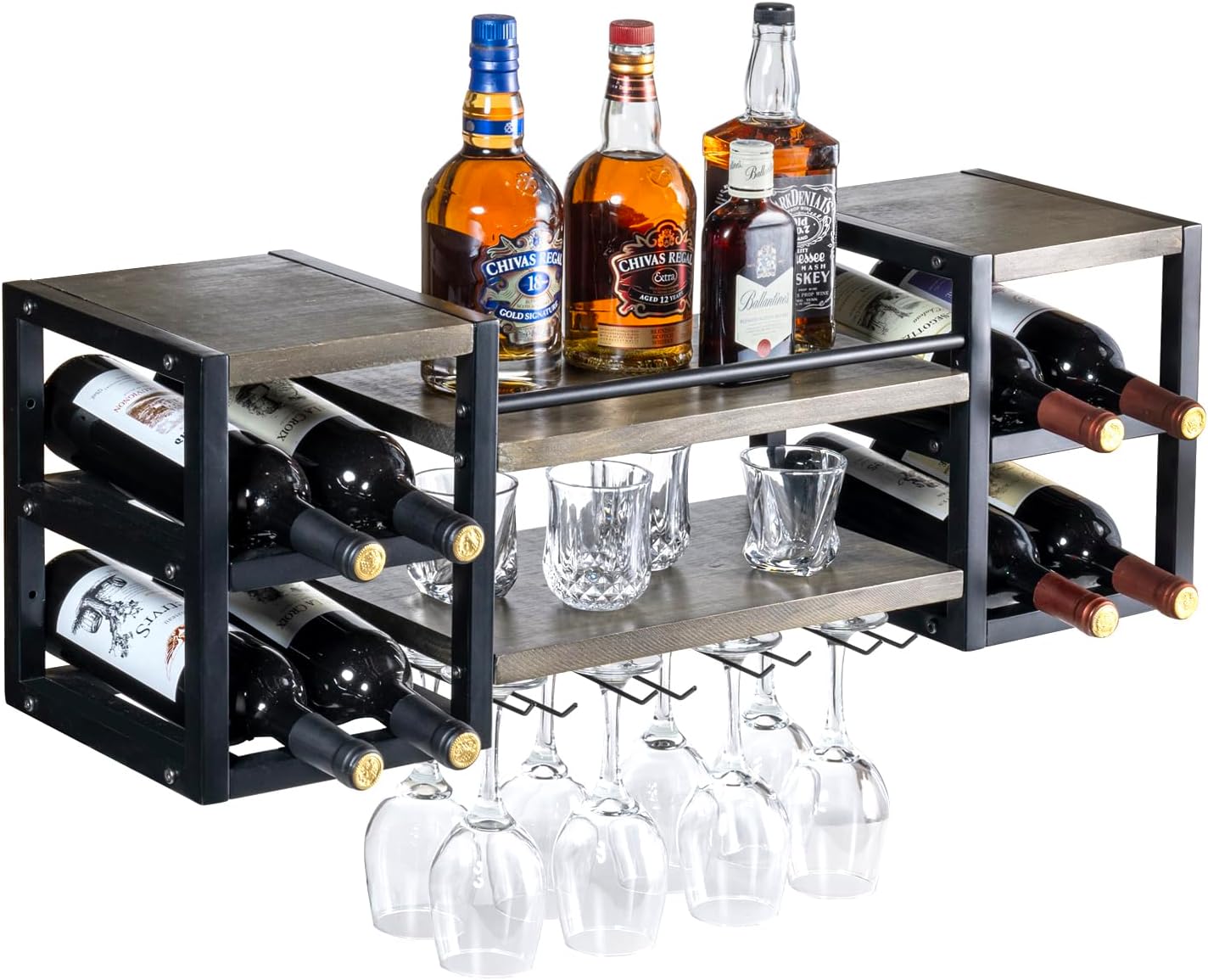 Amazon.com: MyGift Wall Mounted Wine and Bar Storage Shelf Display Rack ...