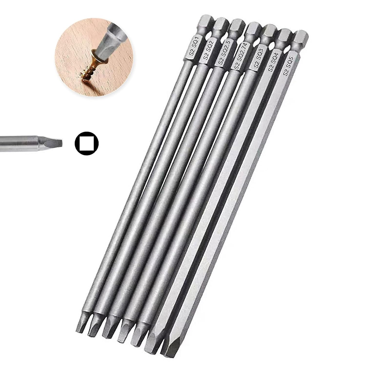 Uayeatye 7PCS 150MM Long Magnetic Square Head Screwdriver Bits, 1/4 ...