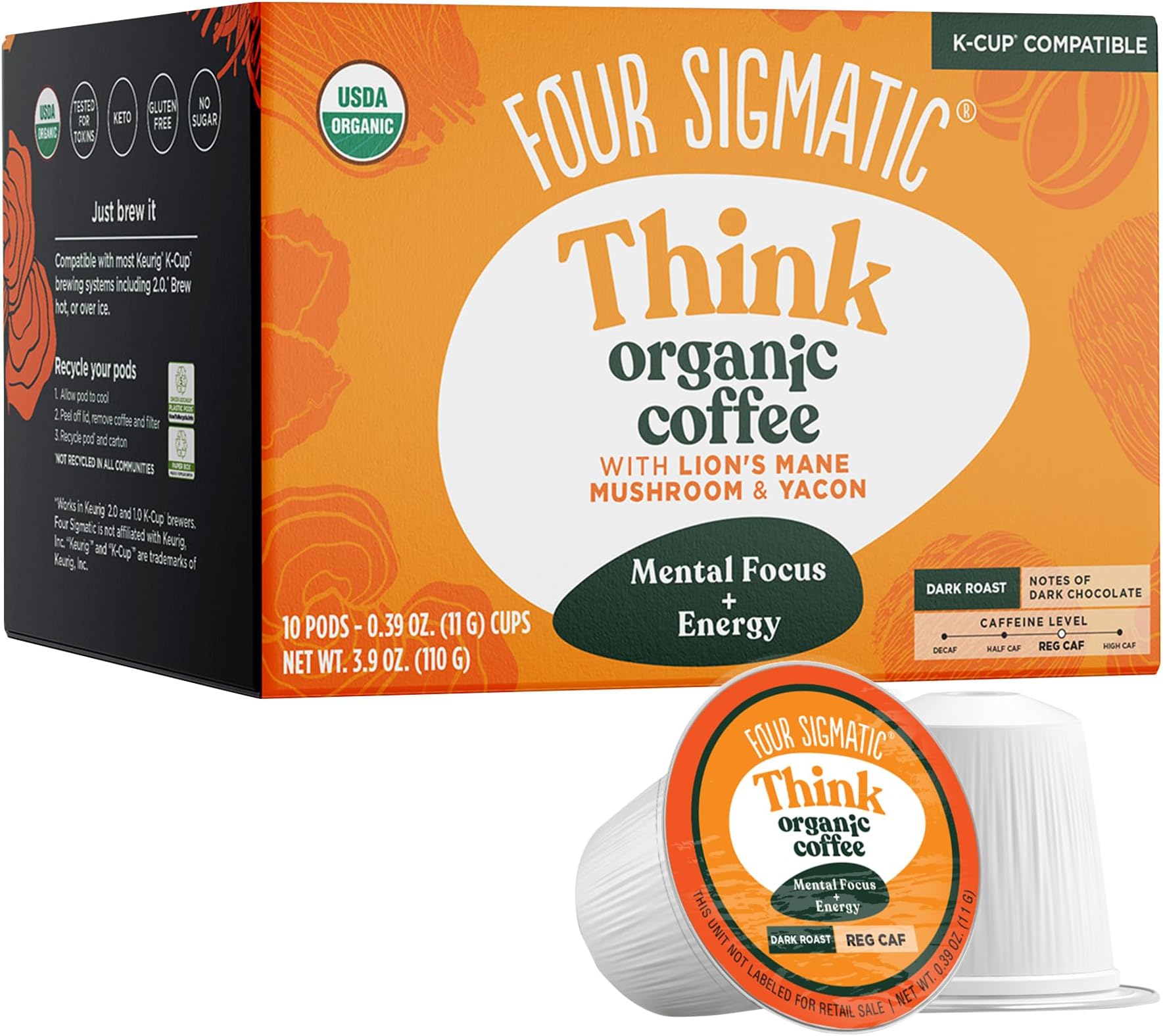 Amazon.com: Four Sigmatic Mushroom Coffee K-Cups | Organic and Fair ...