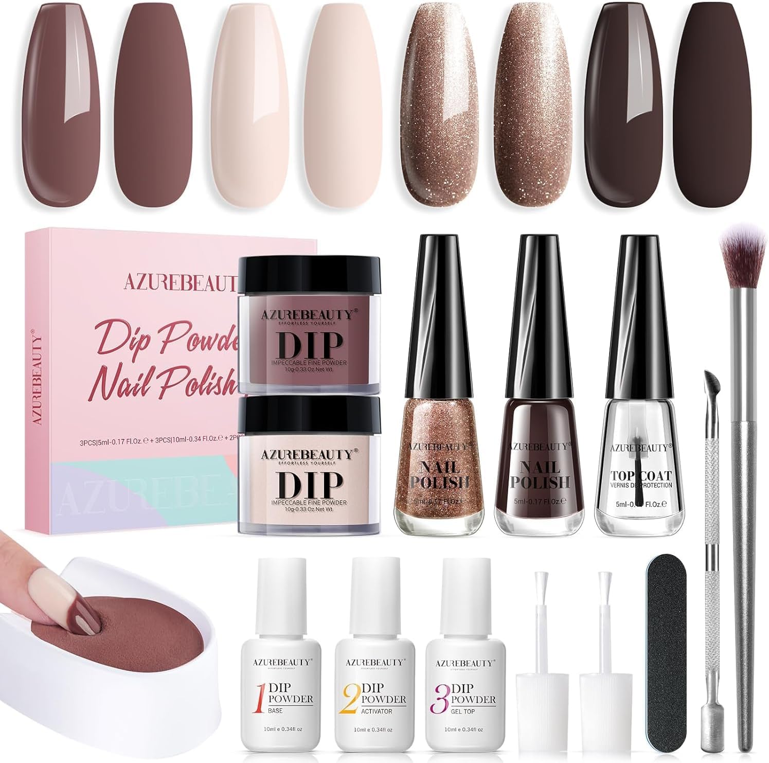Amazon.com: AZUREBEAUTY Nail Polish Dip Powder Nail Kit Starter, 2 Nail ...