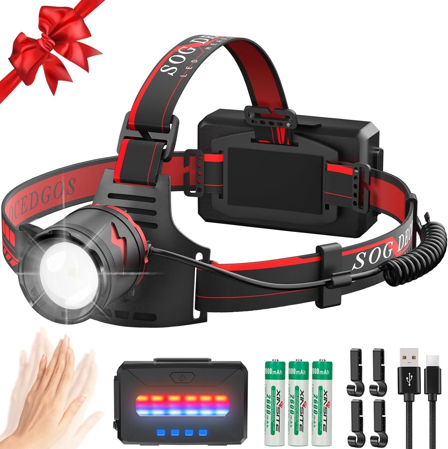 Sogdeco Stirnlampe Led Wiederaufladbar, Superhell 3000 Lumen Kopflampe ...