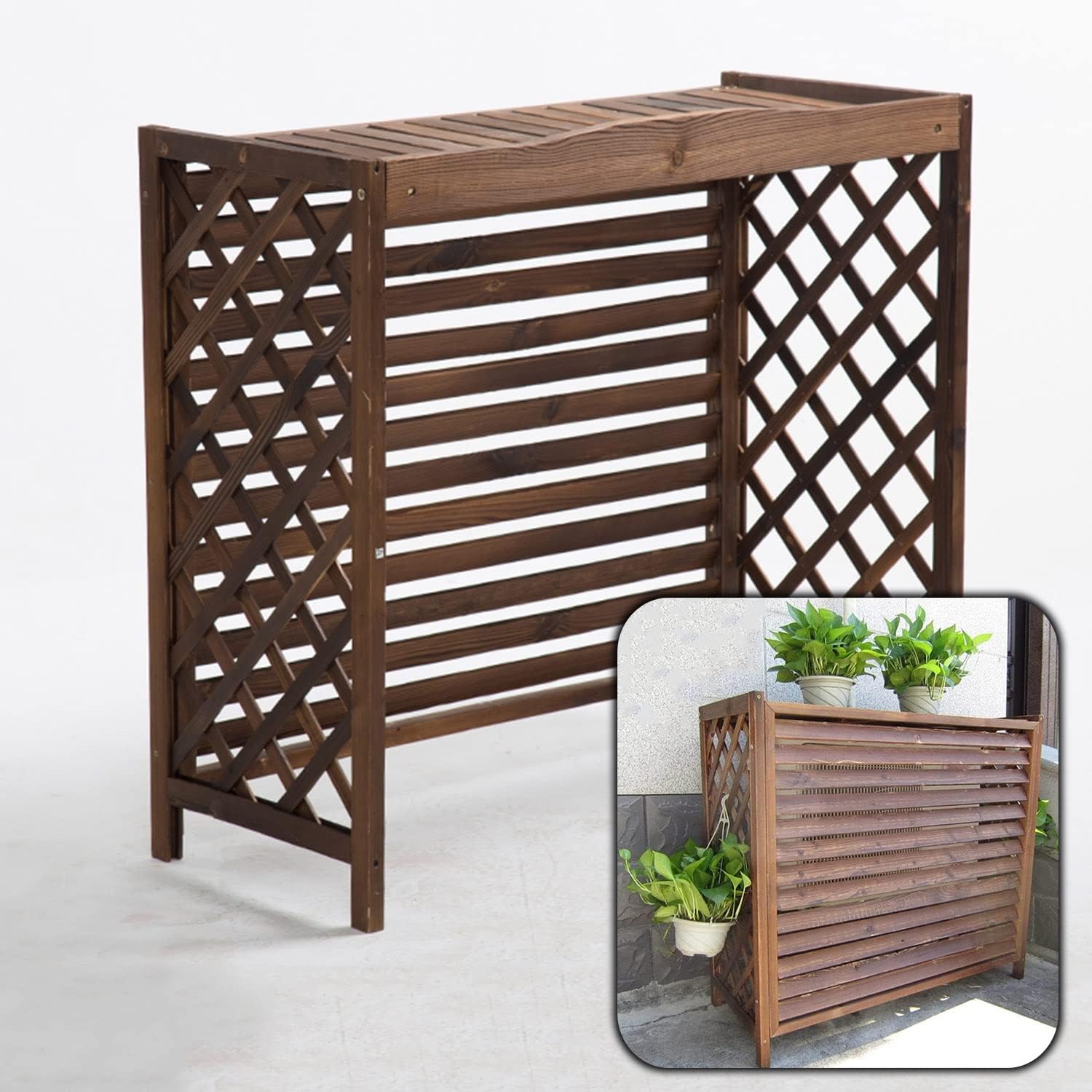 LAMEDOAT Wooden Air Conditioner Cover, Flower Stand Louvered Air ...