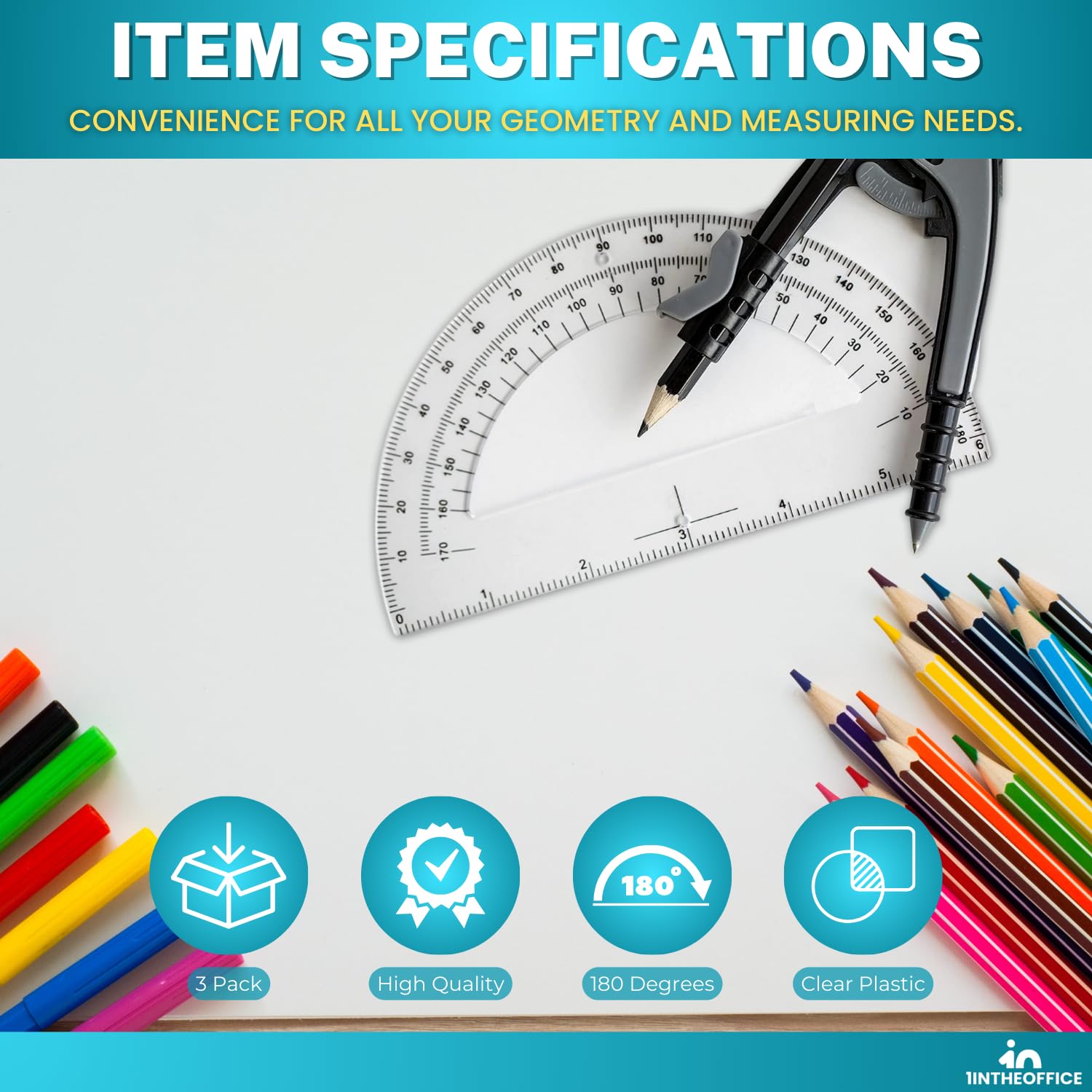 Snapklik.com : 1InTheOffice Plastic Protractor, Math Protractors ...