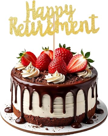 Amazon.com: Yuomeaz Gold Happy Retirement Cake Topper, Glitter ...