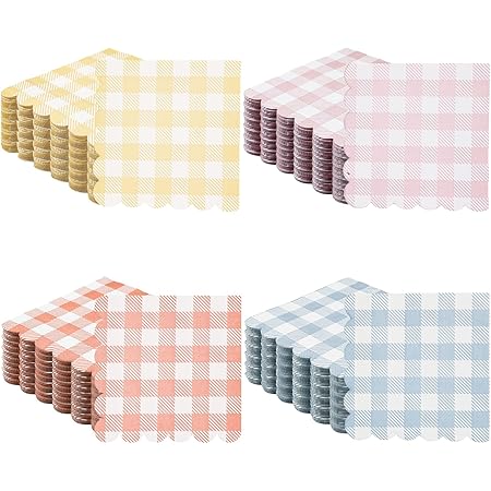 Amazon.com: Fulmoon 100 Pack Gingham Napkins Pastel Scalloped Cocktail ...