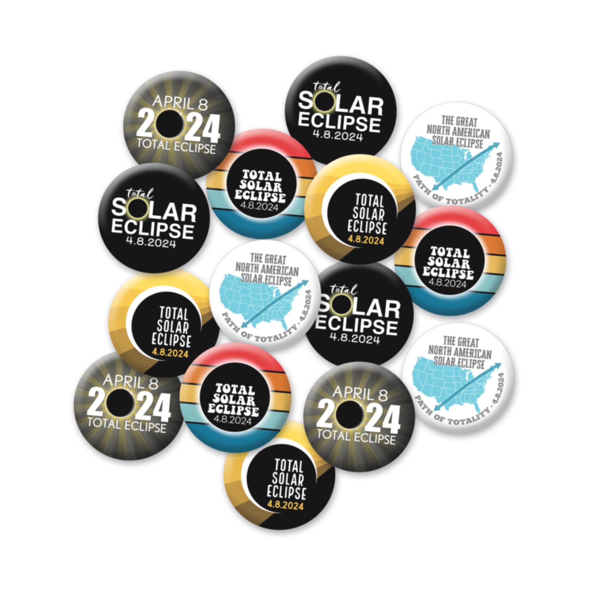 Solar Eclipse 2024 Buttons 25 Pack Great North American Solar ...