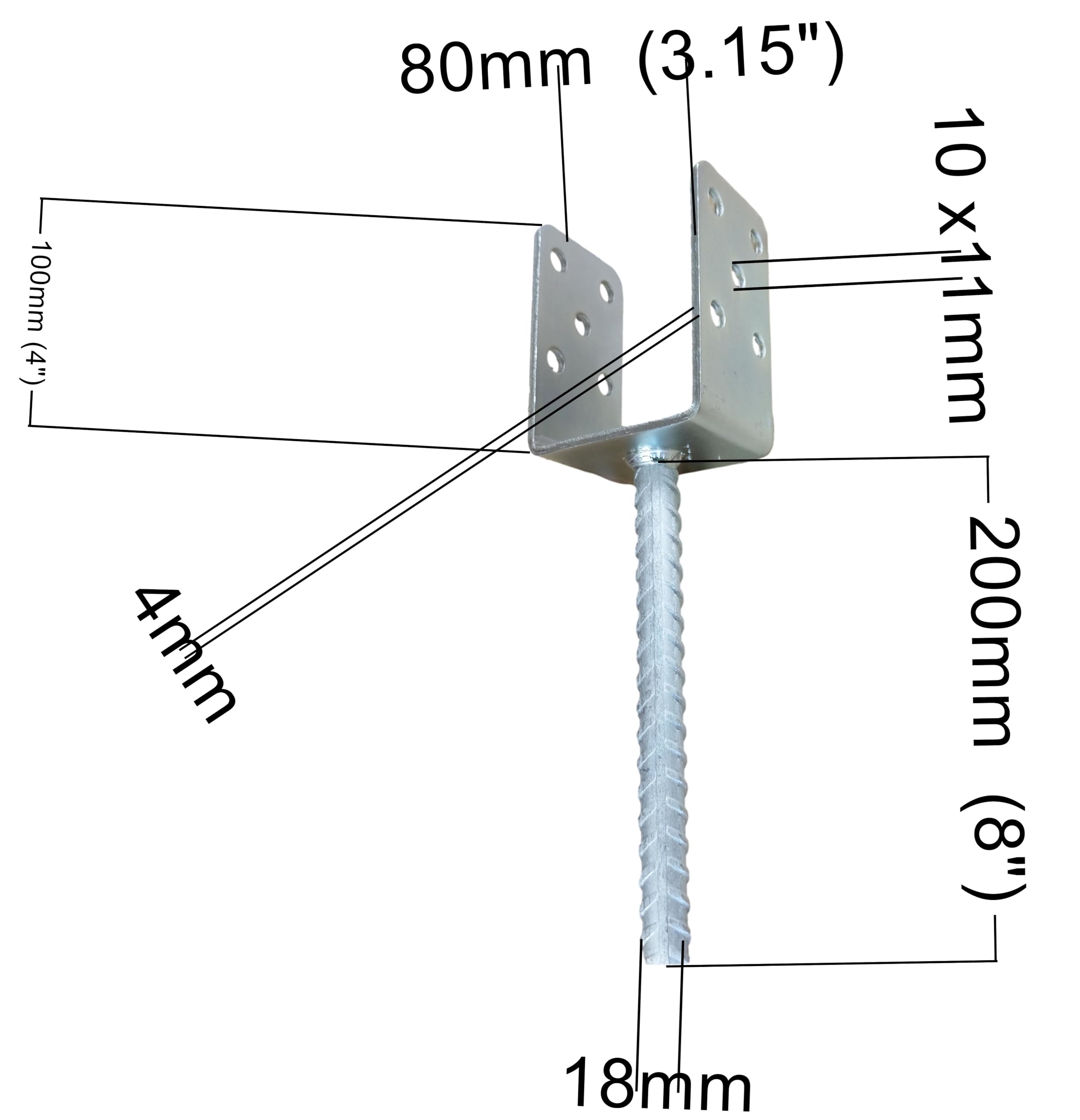 HAFD Adjustable U-Type Silver Fence Post Support 4mm Thick Galvanised ...