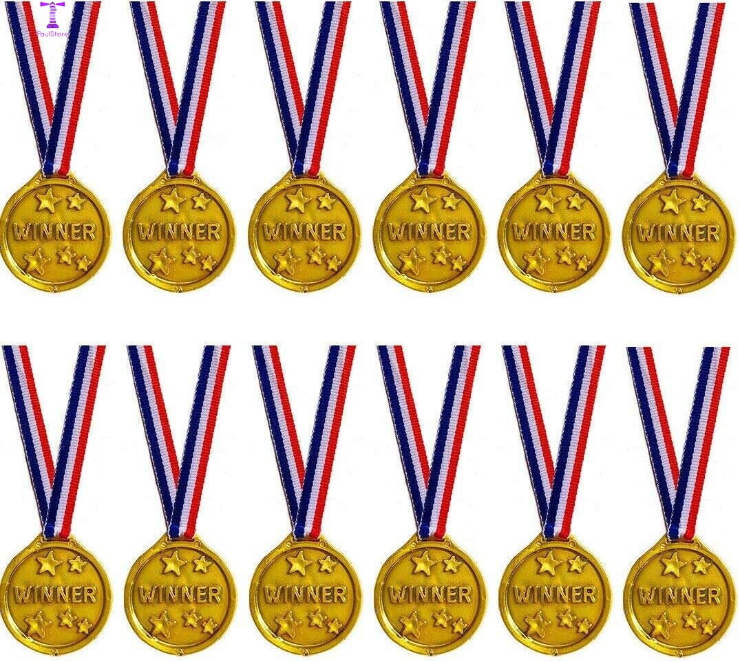 12 Pcs Kids Plastic Gold Medals Winners Sports Day Games Award Prize ...