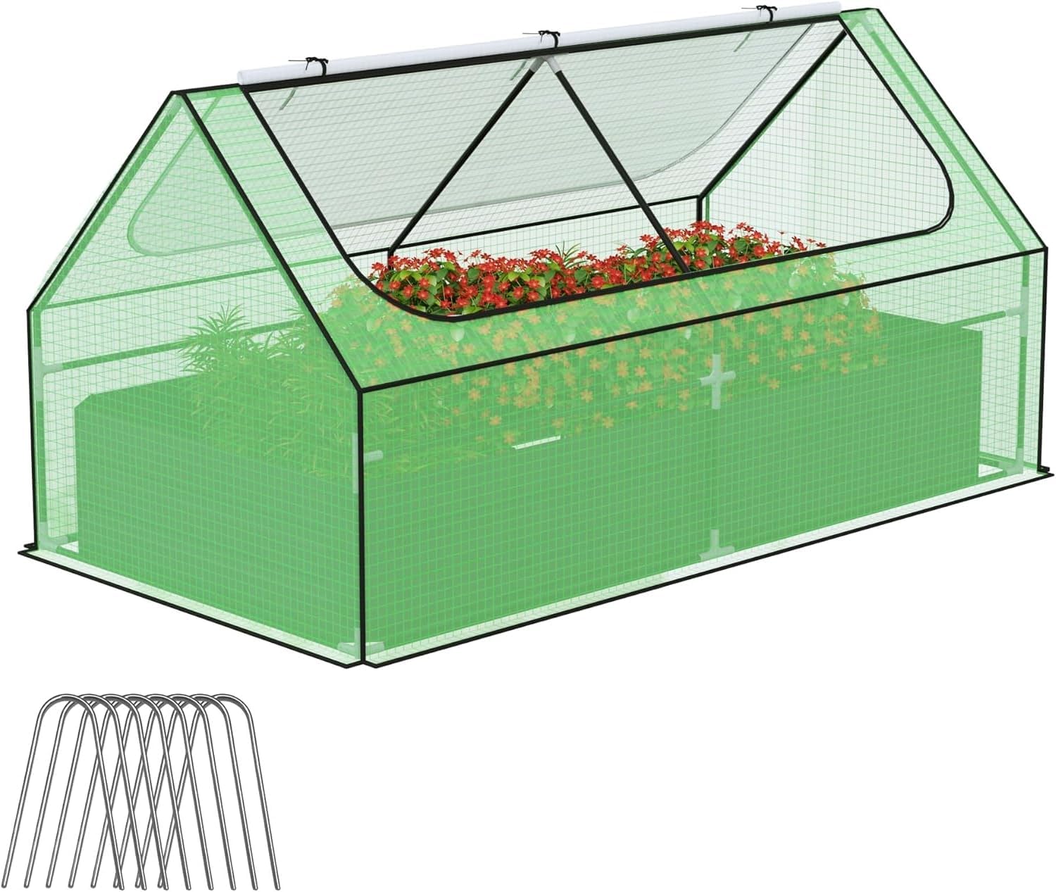 Amazon.com : 8x4 Galvanized Steel Raised Garden Bed with Cover Outdoor ...