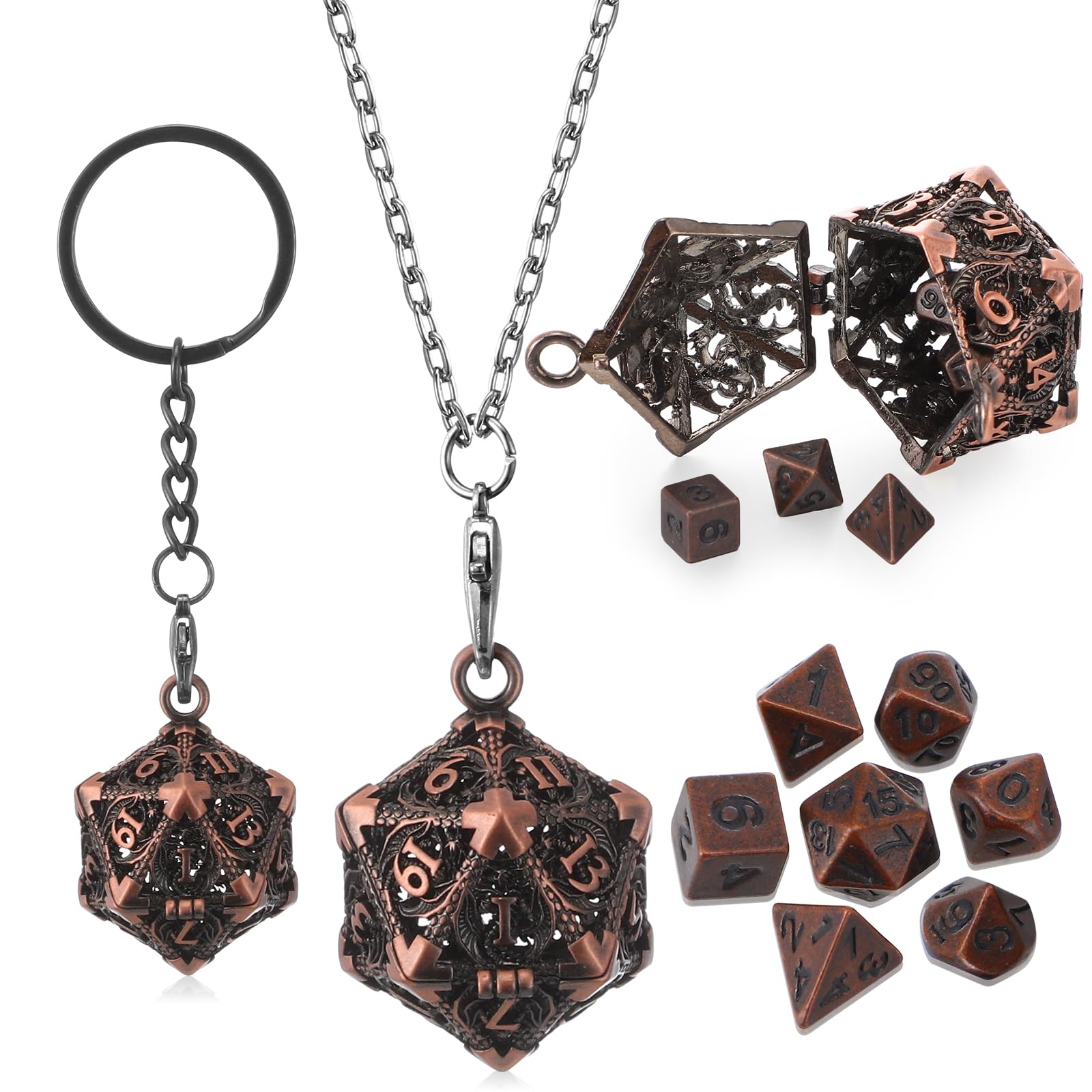 Amazon.com: Syhood Mini Dice Set 7 Pcs Tiny Small Metal Dice Set Hollow ...