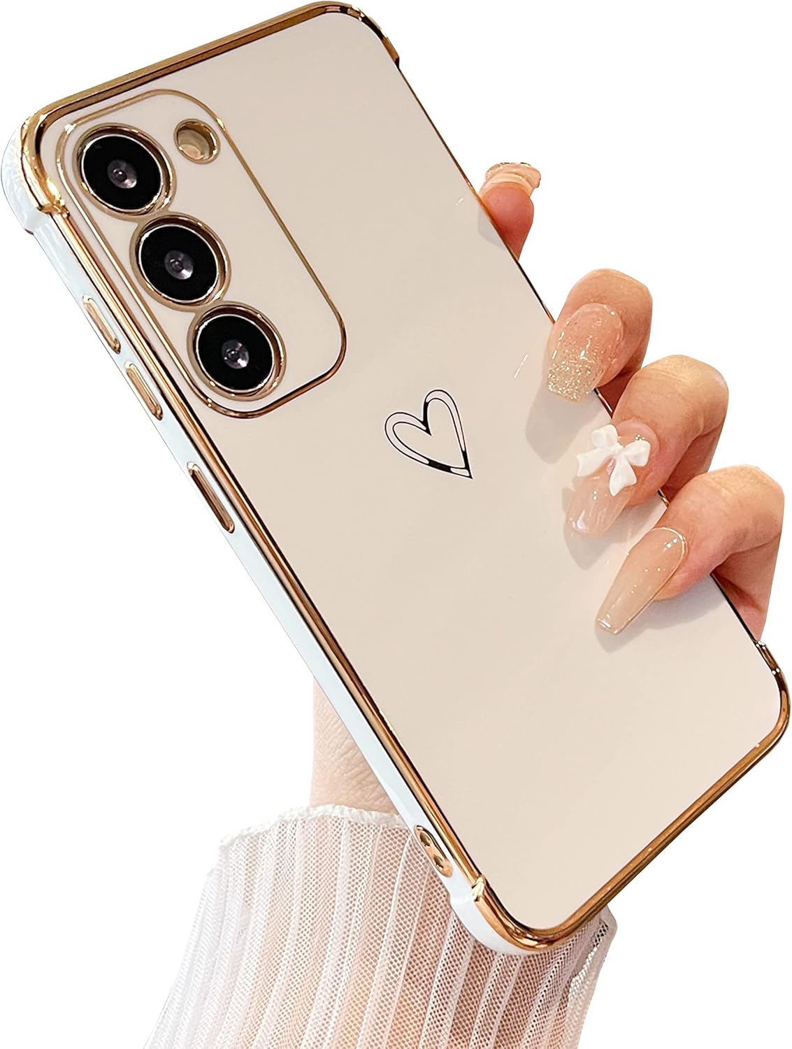 Amazon.com: DEFBSC Compatible with Samsung Galaxy S23 Plus Case with Gold Heart, Luxury Plating ...