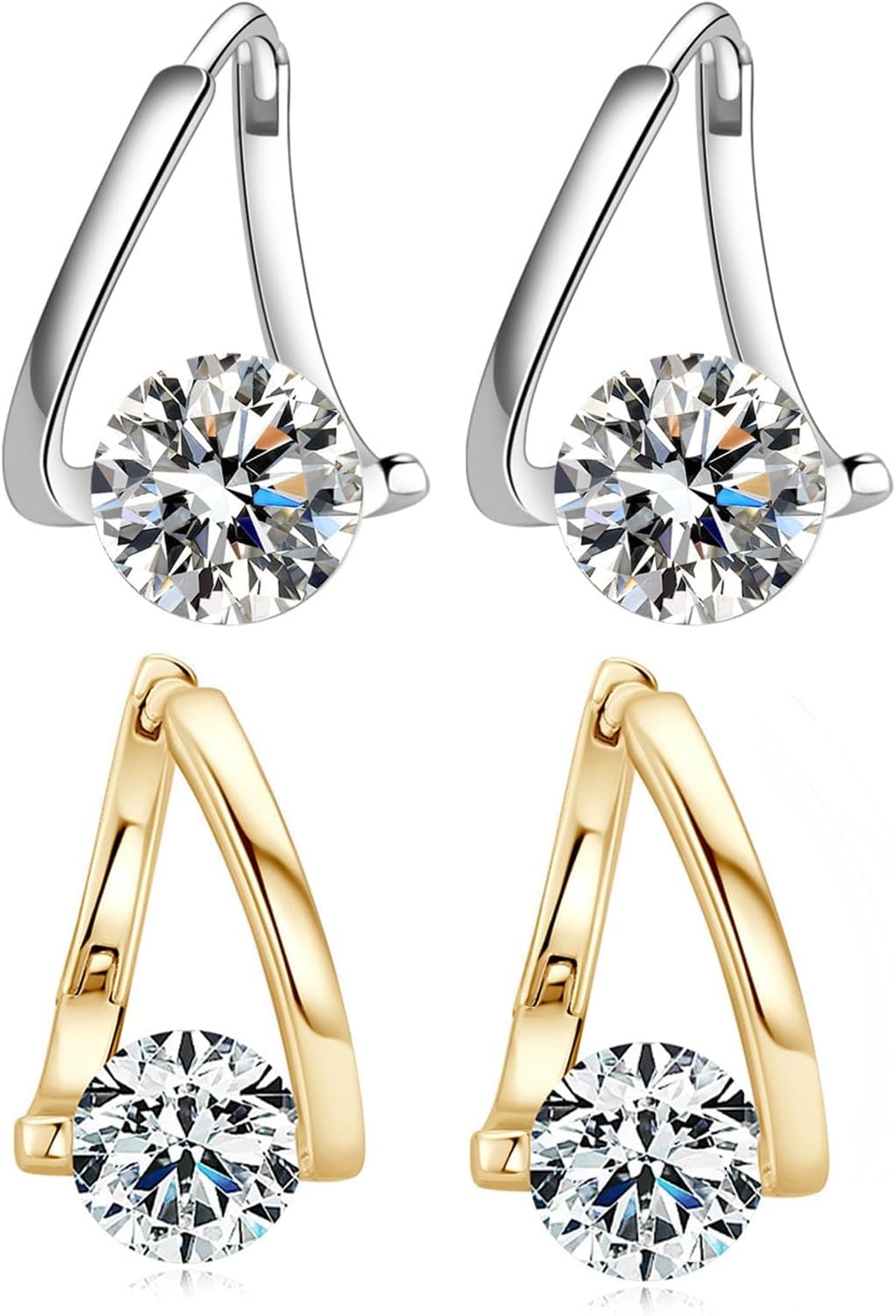 2 Pares Aretes de Aro Plata para Mujer, Aretes Joyería de Moda S925 ...