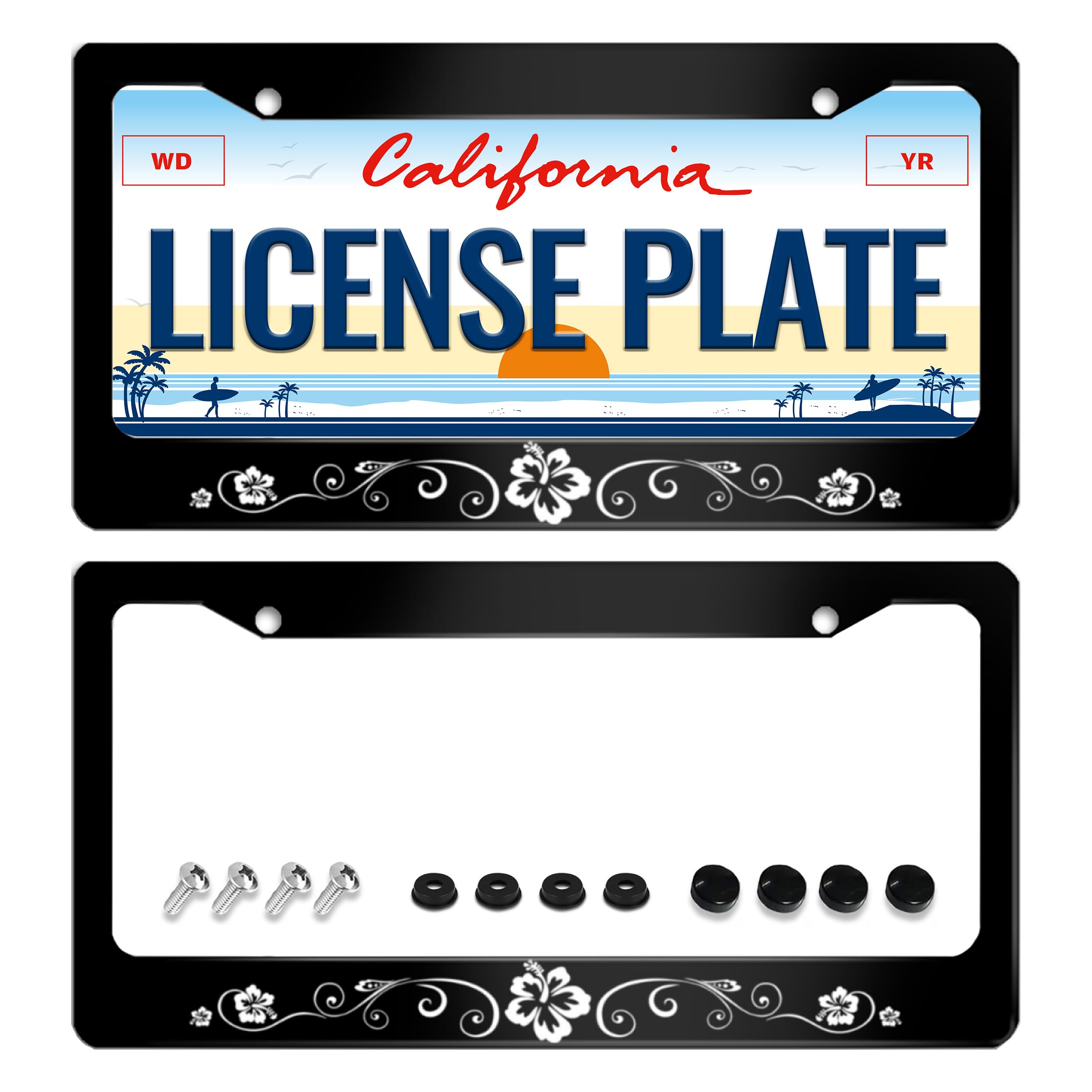Amazon.com: 2Pcs Hibiscus License Plate Frame Beautiful Flower License ...