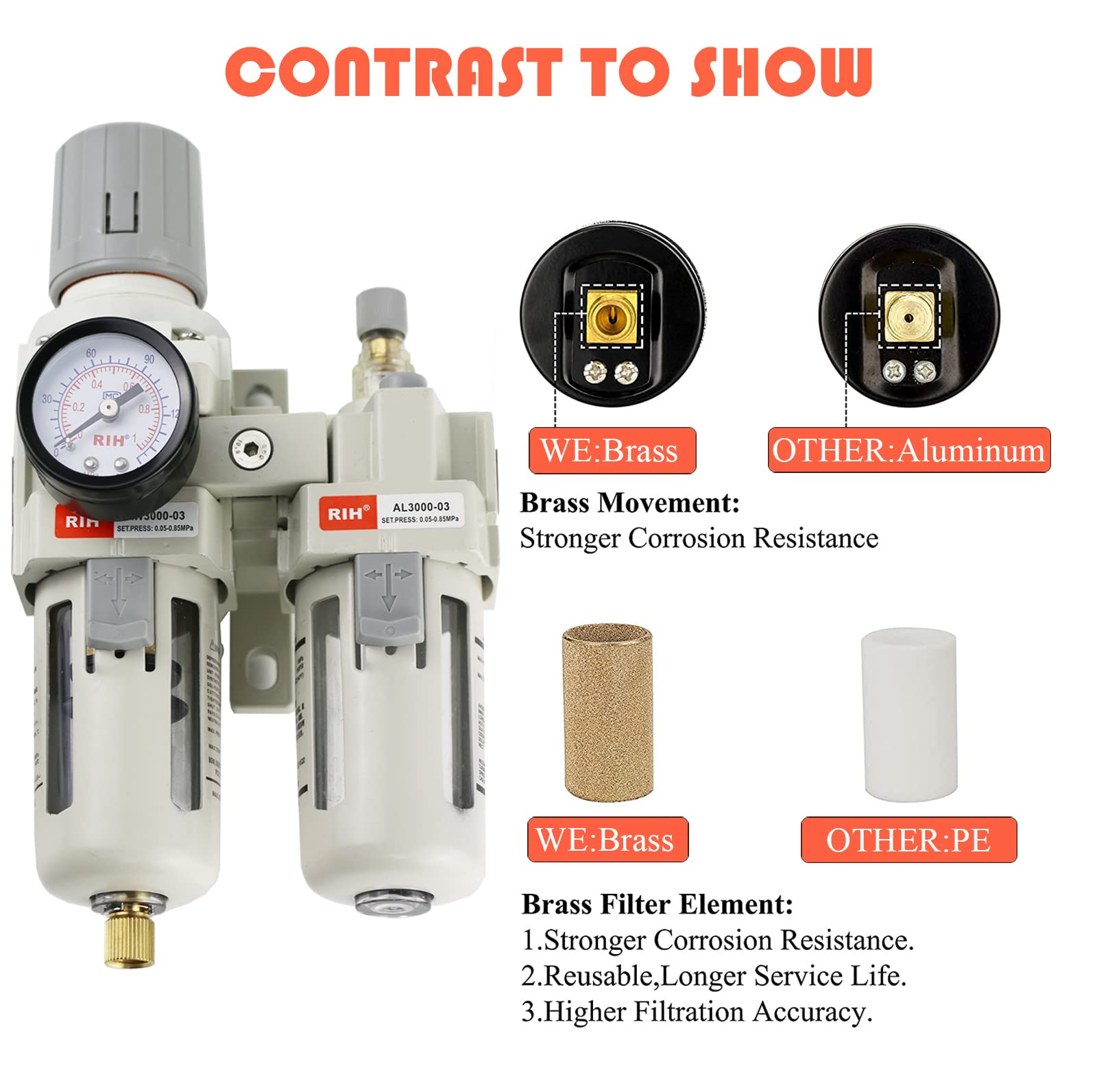 Snapklik.com : RIH Pneumatics 3/8" NPT Compressed Air Filter Regulator ...