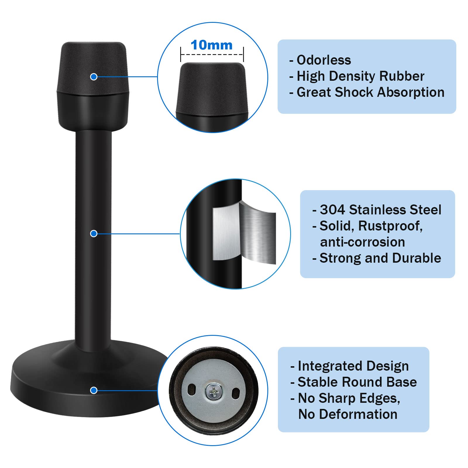 Snapklik.com : 4 Pack 5 Inch Door Stop Black Long Door Stopper Wall ...