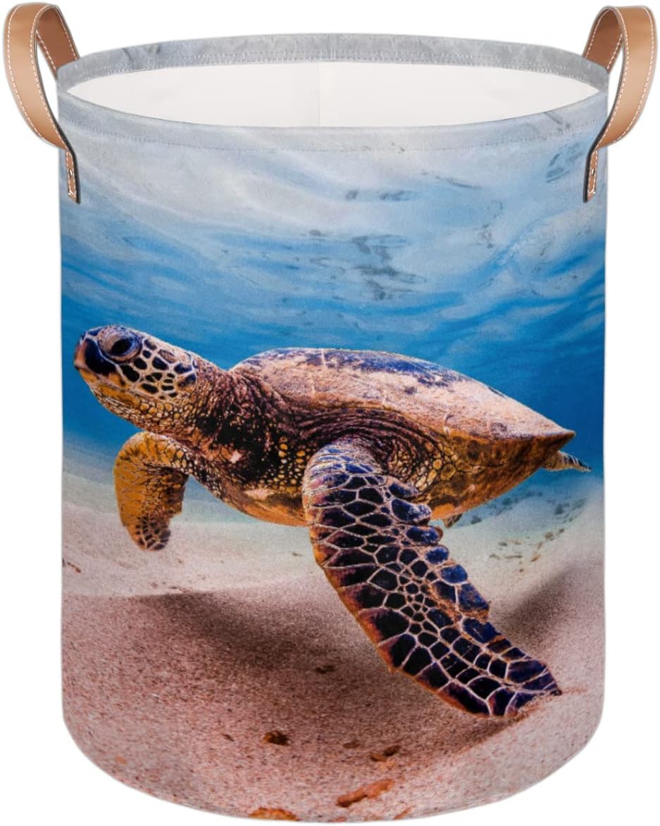 Amazon.com: Sea Turtles Laundry Basket with Leather Handle, Ocean ...